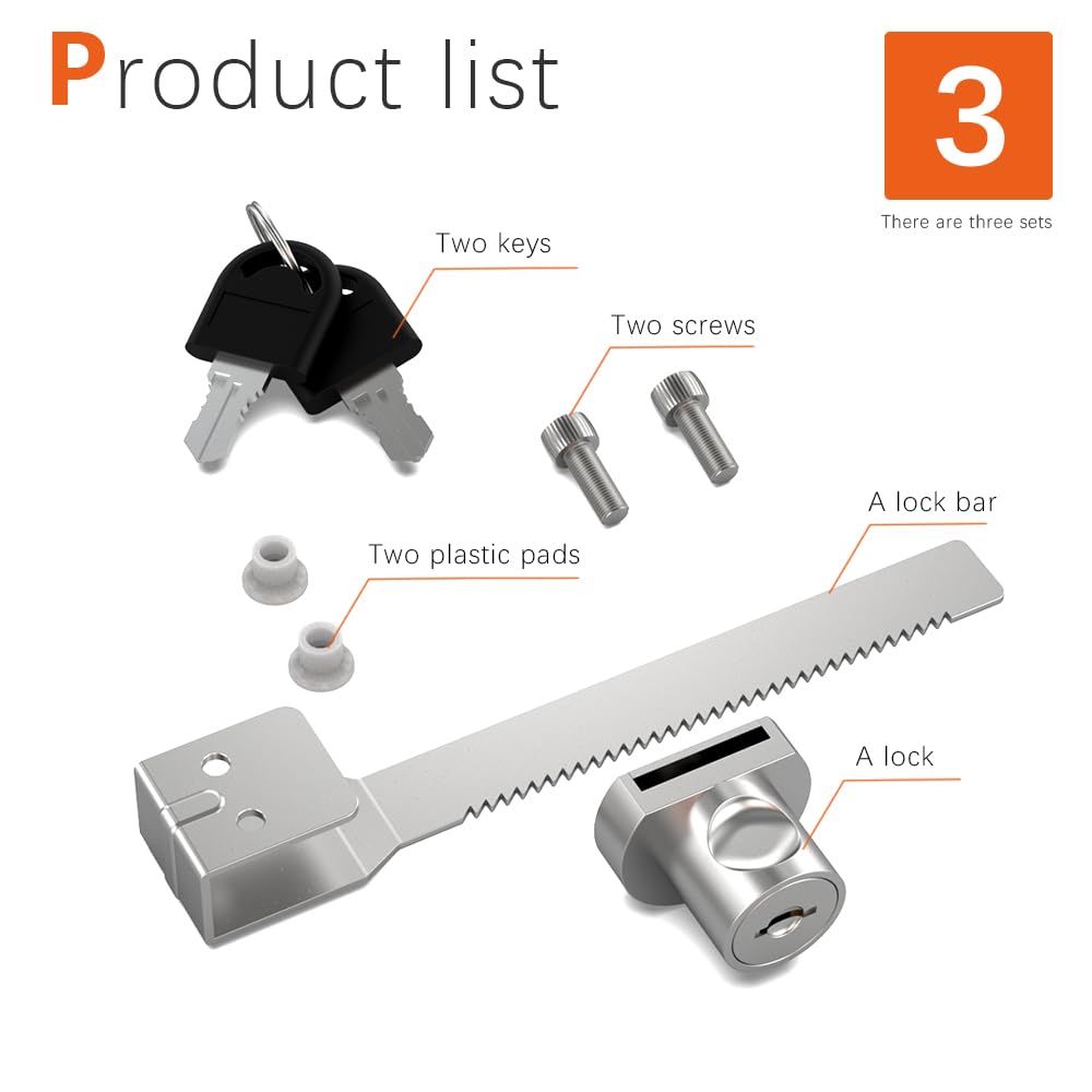 MZCR-NNML Sliding Glass Door Ratchet Lock Display Case Lock with Chrome Finish Keyed Alike - 3 Pack