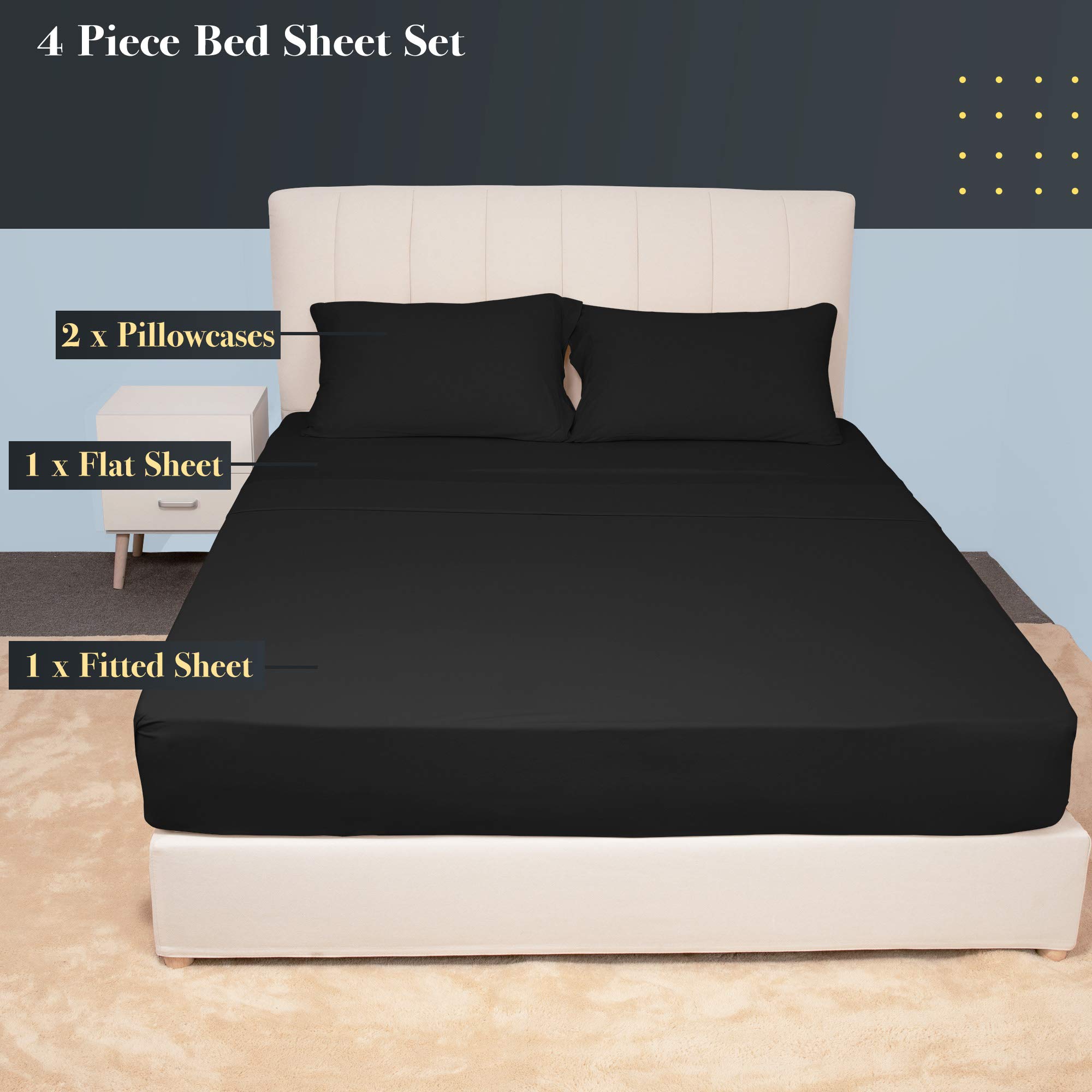 N&Y HOME Stretch Sheets Set Full Size - Microfiber Jersey Knit & T-Shirt Like Extra Soft, 4 Way Stretchy Bed Sheets to Fit Most Mattress, Wrinkle Resistant - 4 Piece Sets, Black, Full/Full XL
