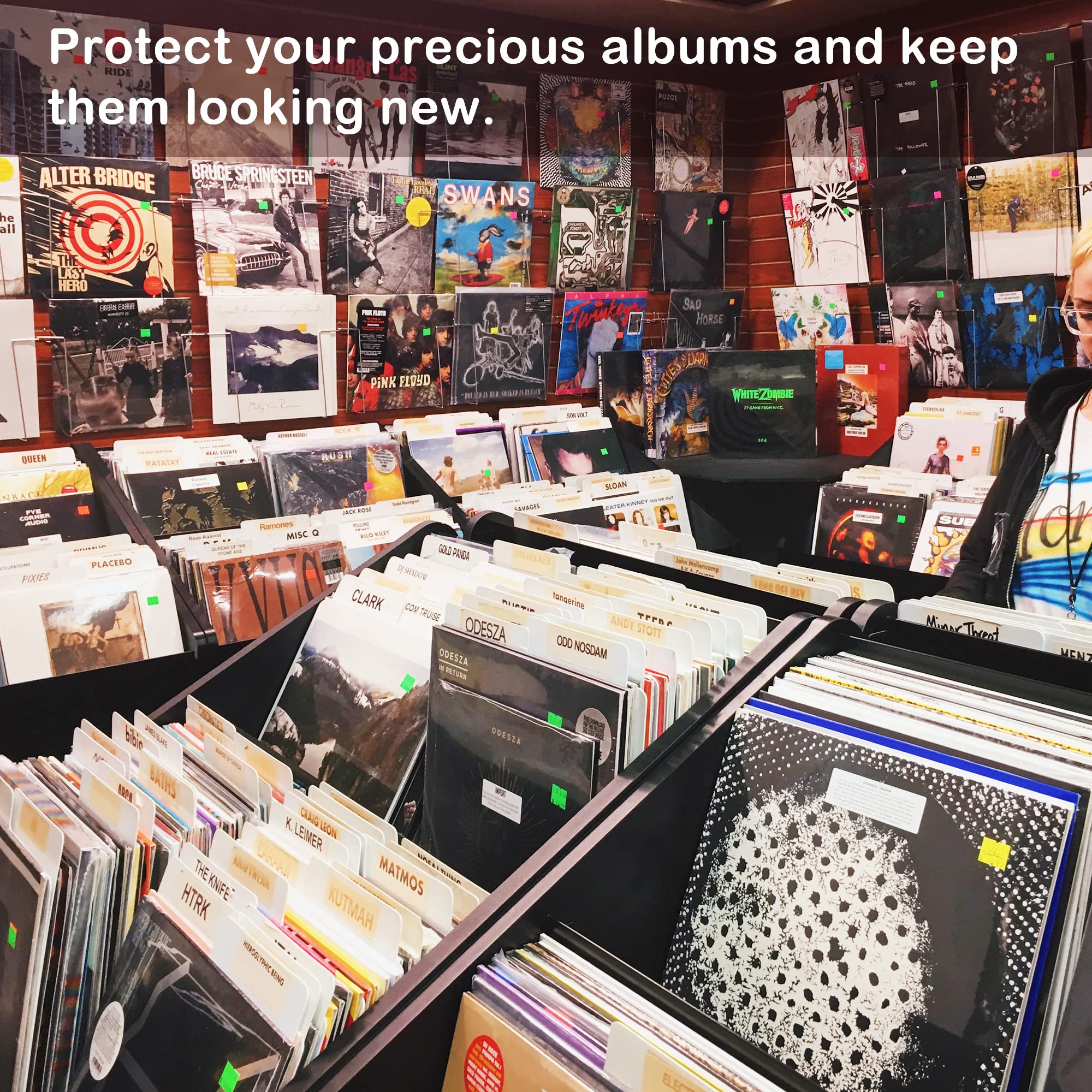 MyLifeUNIT Vinyl Record Sleeves, 110 PCS Clear Plastic Protective Outer Sleeves 3 Mil Thick for Single, Double LP Album Covers, 12.75" x 12.75"