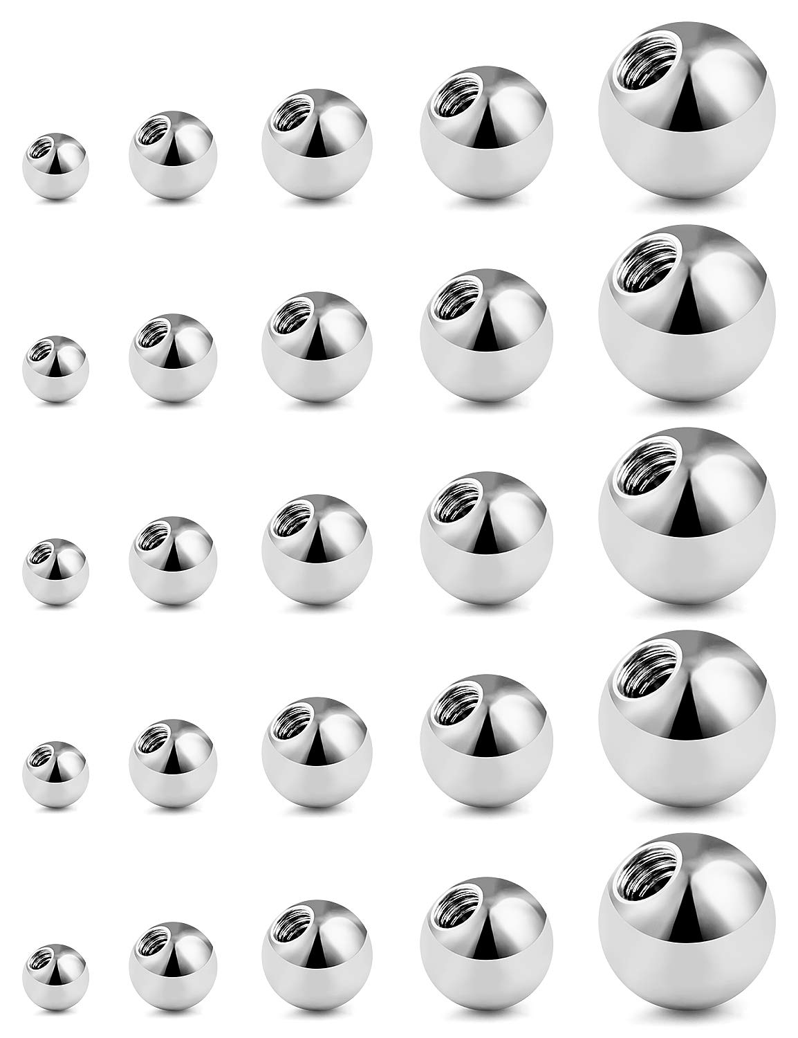 Prjndjw 25Pcs 14G Replacement Balls Externally Threaded Surgical Steel Balls Industrial Barbell Tongue Nipple Belly Button Piercing Rings Parts 3MM 4MM 5MM 6MM 8MM