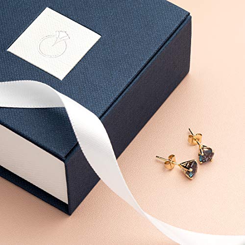 Peora 14K Yellow Gold Created Alexandrite Stud Earrings for Women, Color-Changing Round Shape, 6mm, 2 Carats total, Friction Back