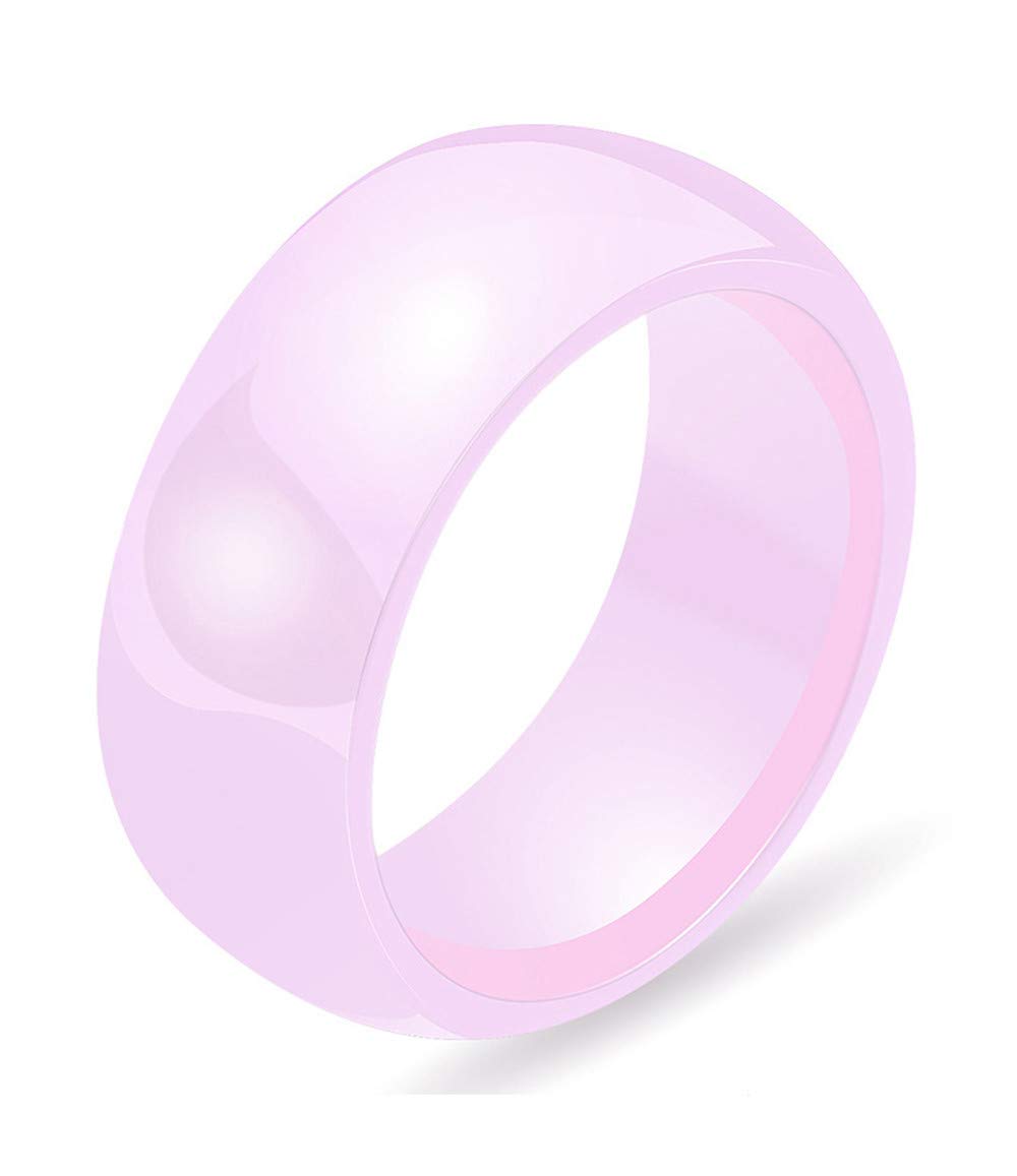 PAURO Women's Ceramic Jewelry High Polished Classic Design Engagement Wedding Band Ring Pink Size 9