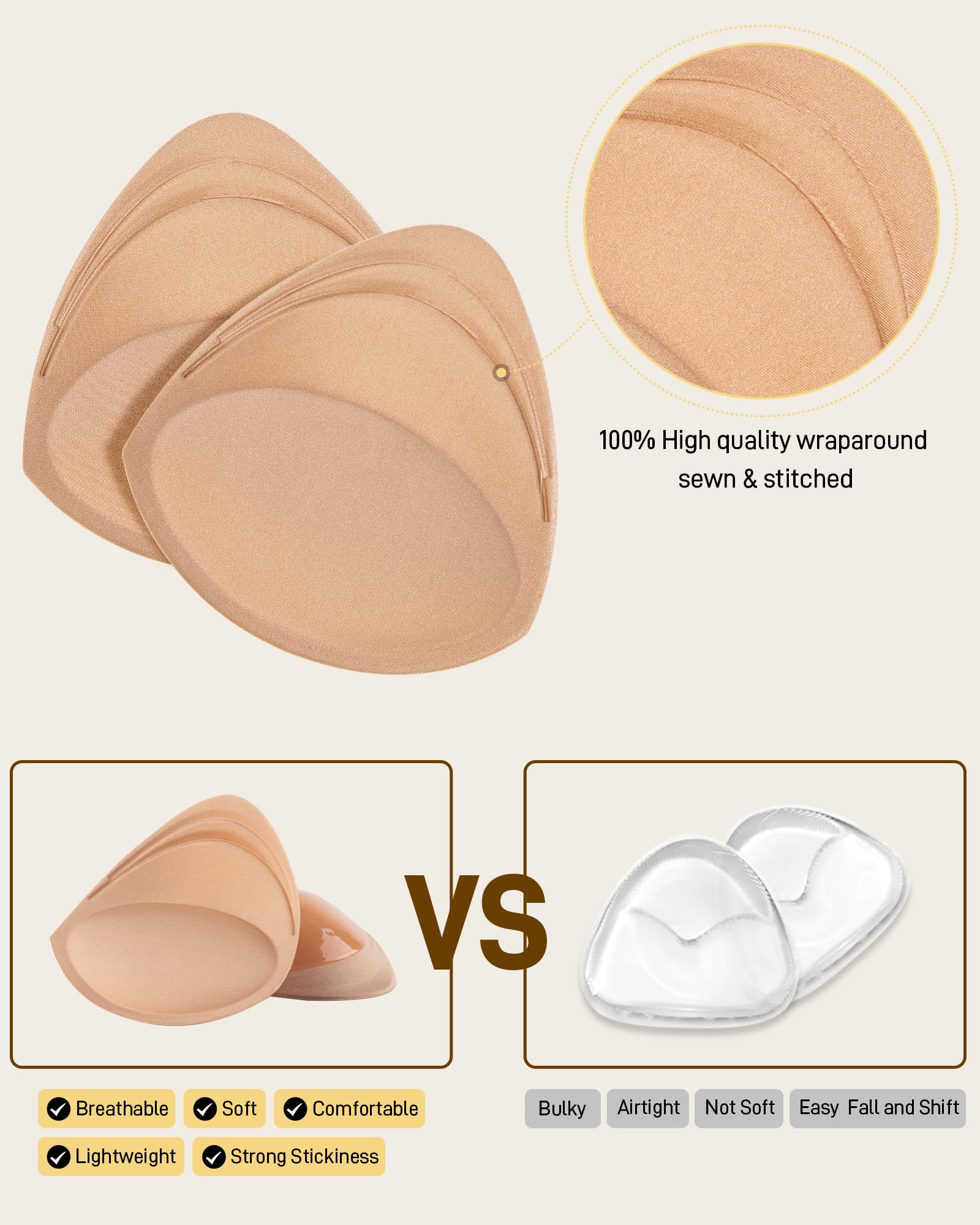 Niidor Self-Adhesive Bra Pads Insert Removable Triangle Push Up Sticky Bra Cups Inserts Breast Lifter for Bikini Swimsuit