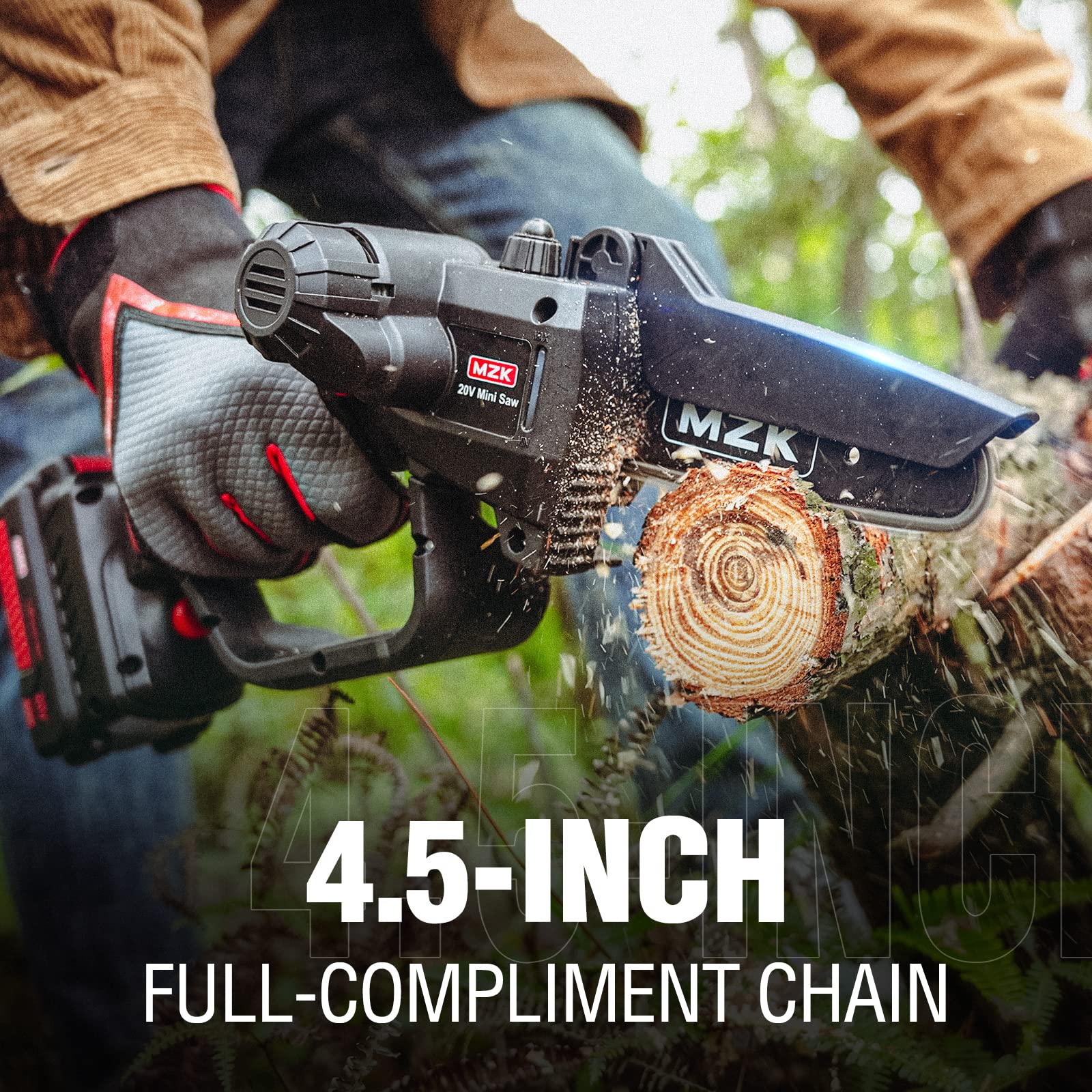 MZK 6 Inch Cordless Mini Chainsaw, 20V 2Ah Battery Chainsaw,Handheld Small Chainsaw with Splash Guard for Tree Branches, Courtyard and Garden(Battery and Charger Included)