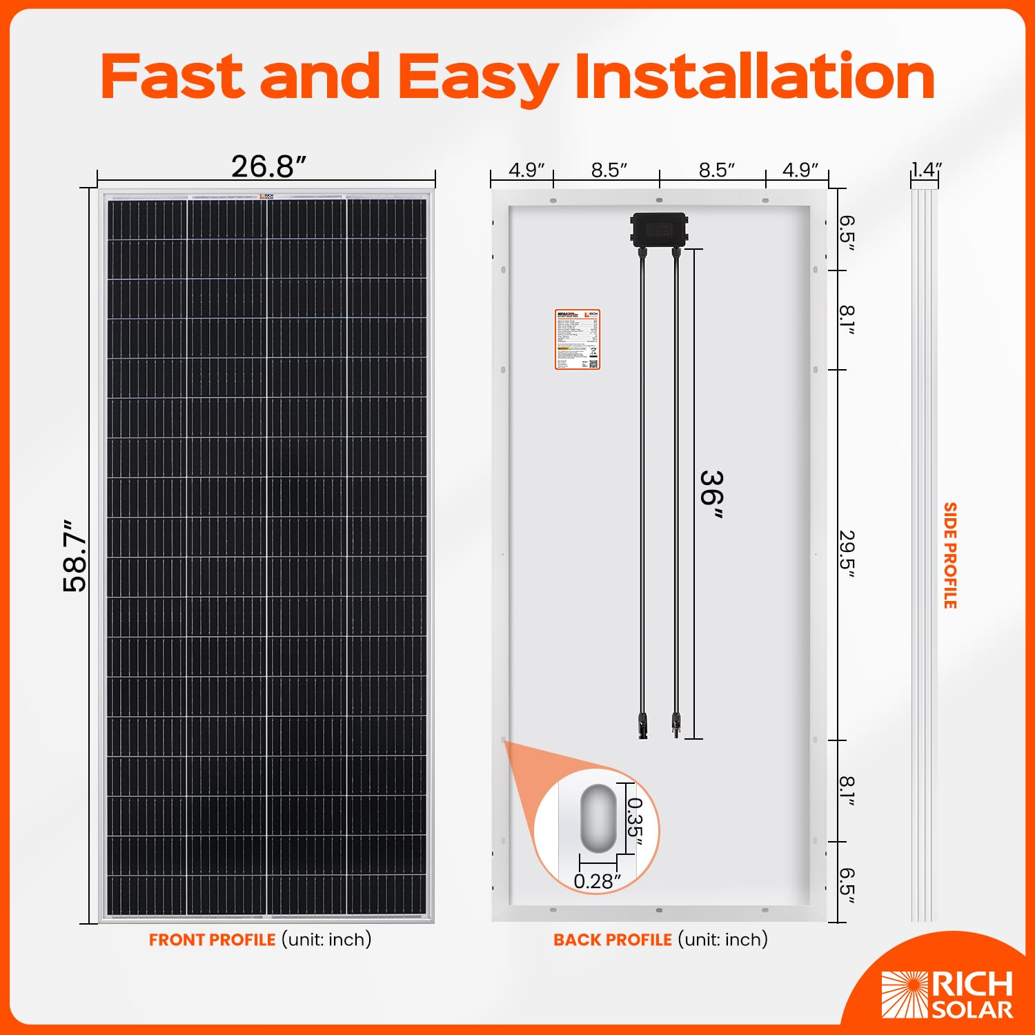 RICH SOLAR 200W 24V Solar Panel+ Mounting Hardware Z Brackets for RV Van DIY Off-Grid System