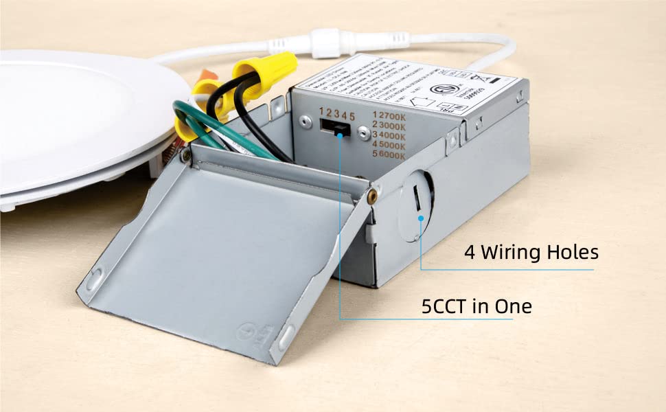 obstime 12 Pack 4 Inch Ultra-Thin Recessed Ceiling Light Slim with Junction Box,2700K/3000K/4000K/5000K/6000K Selectable,CRI 90,9W Eqv 80W, Dimmable LED Can Wafer Lights, High Brightness Downlight