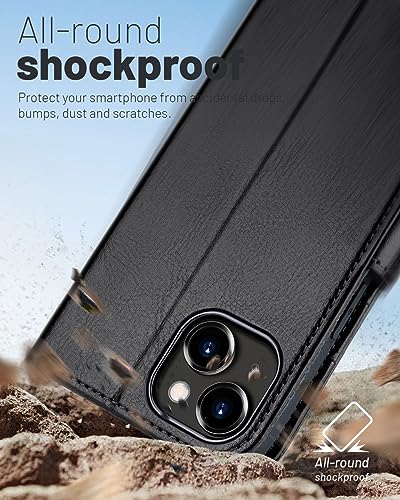 OCASE Compatible with iPhone 15 Wallet Case, PU Leather Flip Folio Case with Card Holders RFID Blocking Kickstand [Shockproof TPU Inner Shell] Phone Cover 6.1 Inch 2023, Black