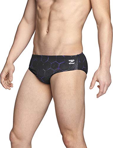Speedo Men's Standard Swimsuit Brief Endurance+ Printed Team Colors, Emerging Purple, 24