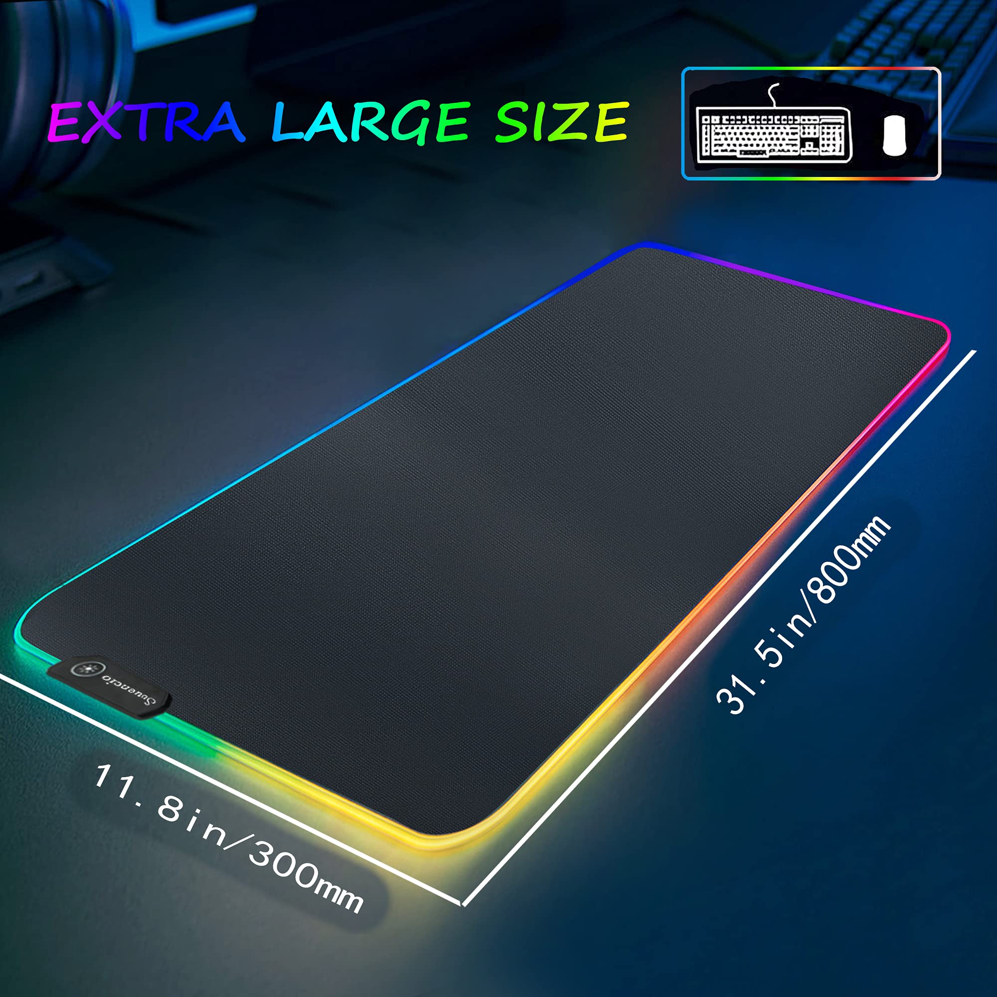 RGB Mouse Pad,Large Led Gaming Mouse Pad with 14 Lighting Modes and 2 Brightness Levels,Non-Slip and Waterproof Soft Mouse Mat Suitable for Gamer/E-Sport Pros/Office