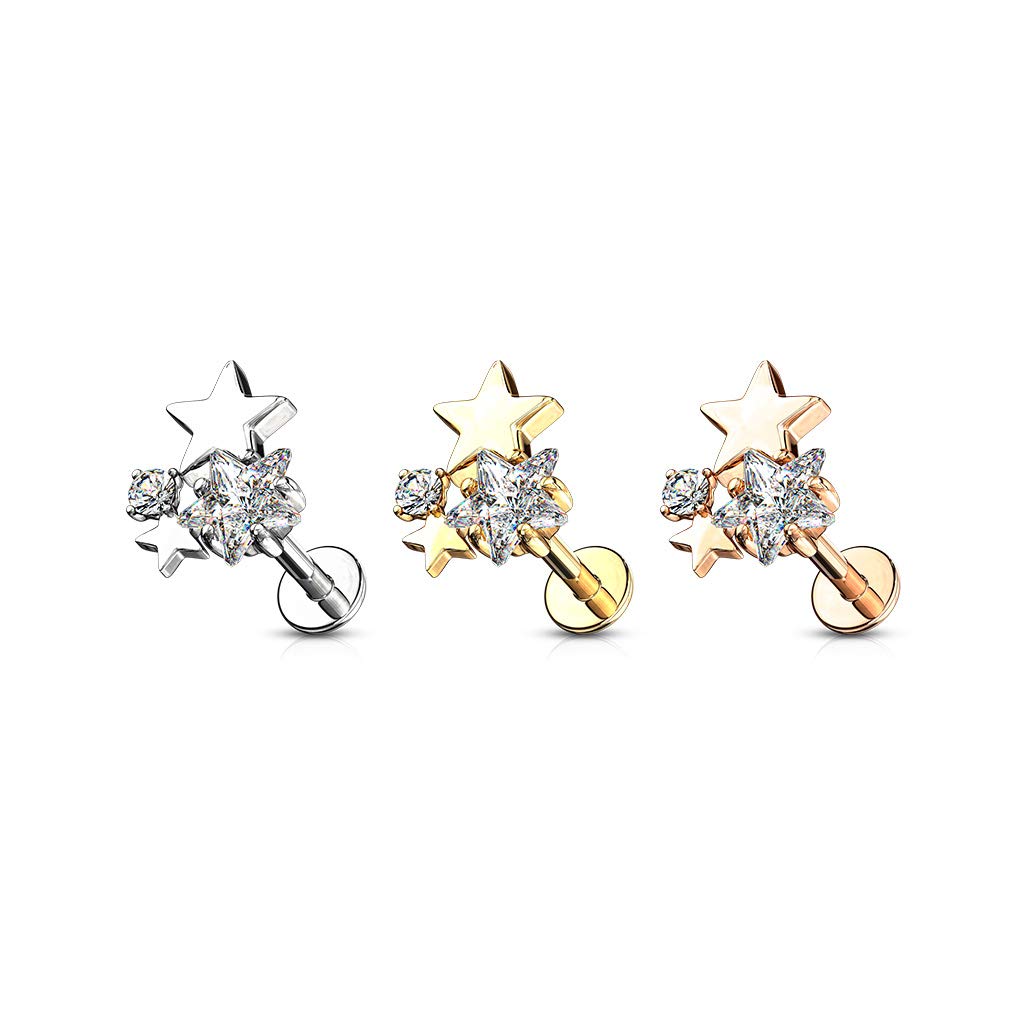 Pierced Owl 16GA Stainless Steel CZ Crystal Star Cluster Top Labret Monroe Cartilage Ear Stud (Gold Tone)