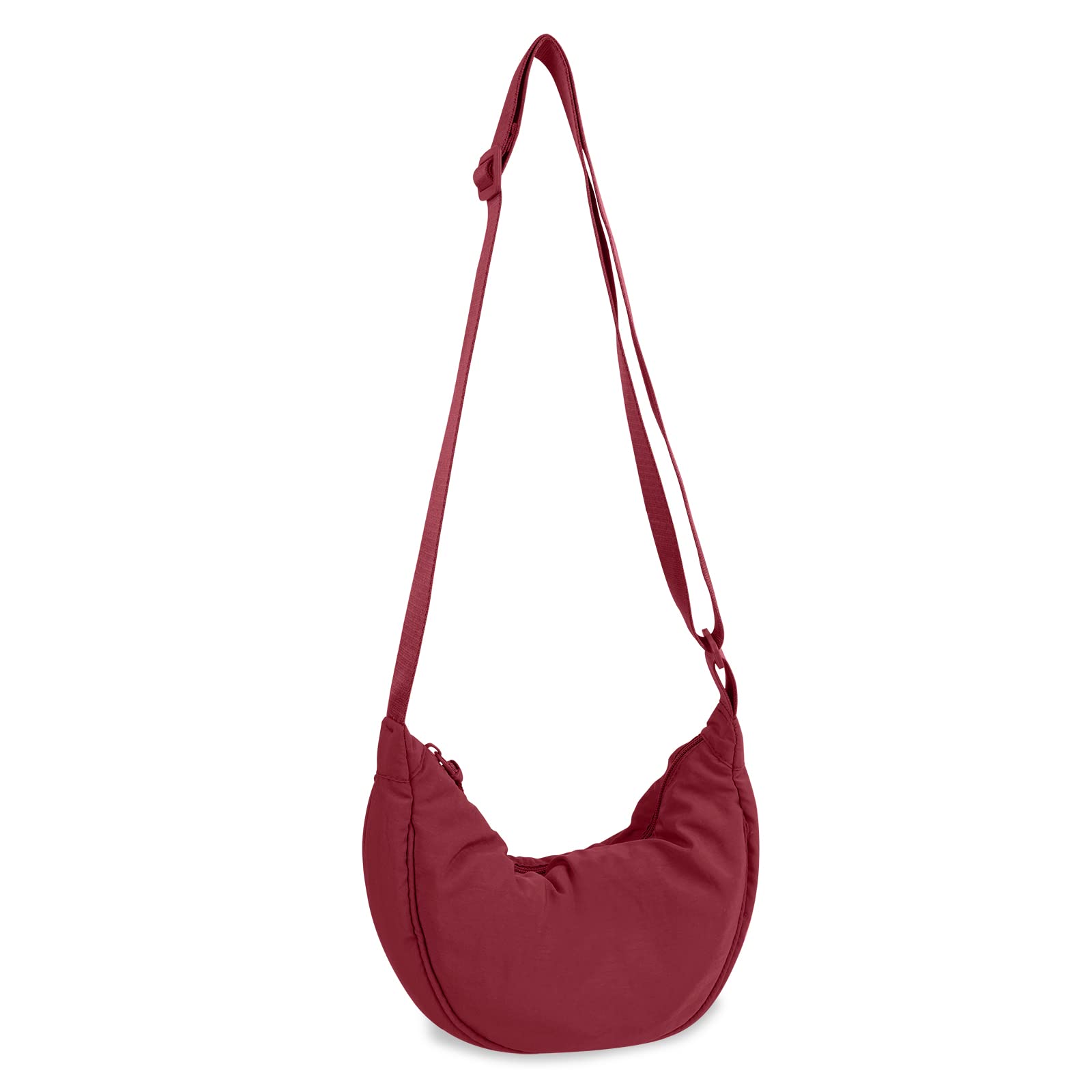 Nylon Crescent Crossbody Bag for Women Purses Trendy Men,Small Travel Sling Bag Hobo,Lightweight Fanny Pack with Zipper Adjustable Strap,Round Soft Shoulder Pouch Bag for Everyday Use Sport(Wine Red)