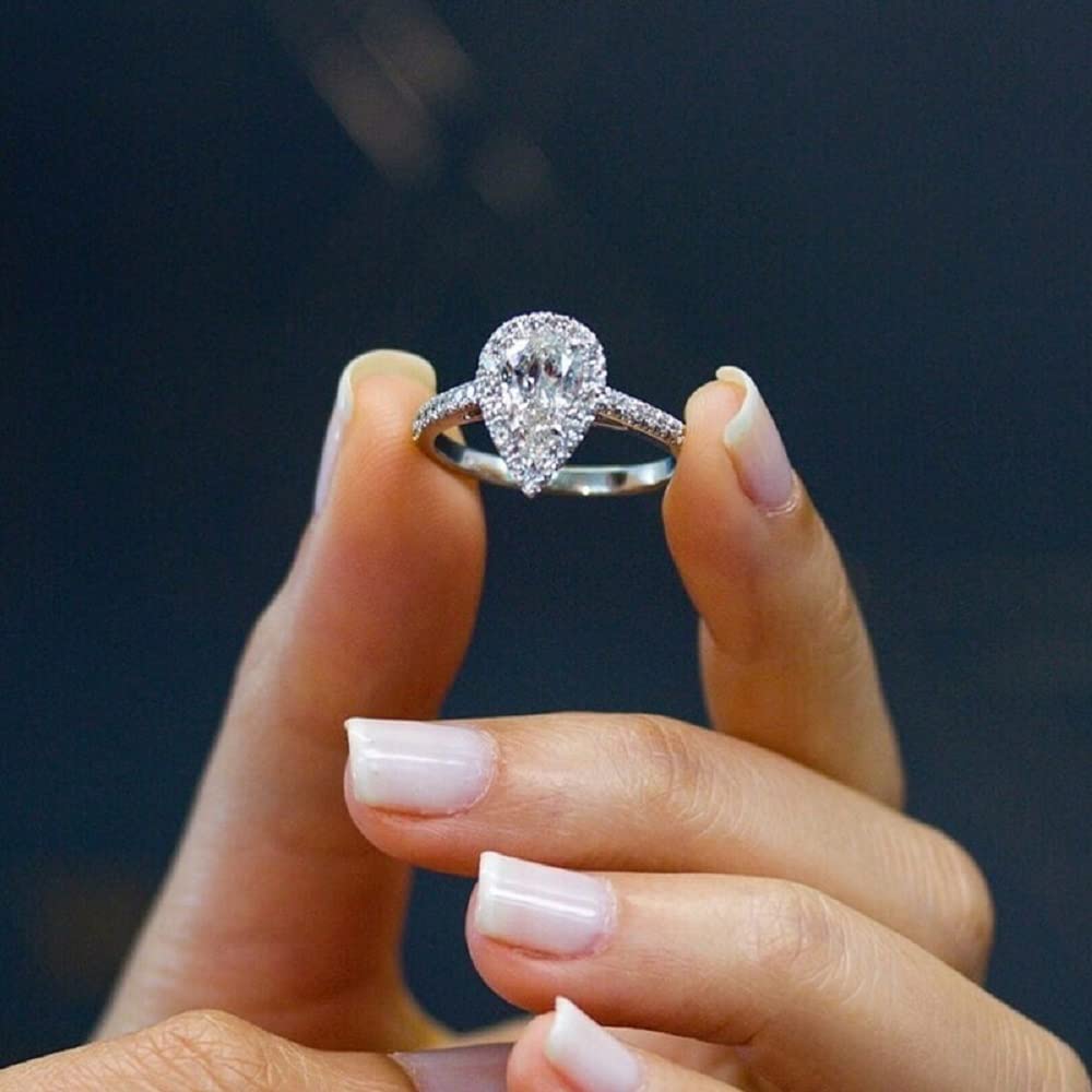 XUSIOAKKM 2CT 925 Sterling Silver Engagement Rings Pear Cut Cubic Zirconia CZ Promise Rings for Her Stunning Teardrop Bands Water Drop Tear Shape Zircon Wedding Engagement Proposal Ring (Size 6)
