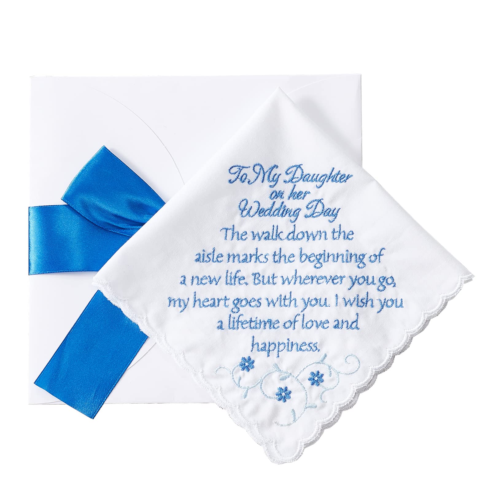 Wedding Handkerchief to My Daughter on Her Wedding Day Something Blue Bride Gift Embroidered Handkerchief (Style A)