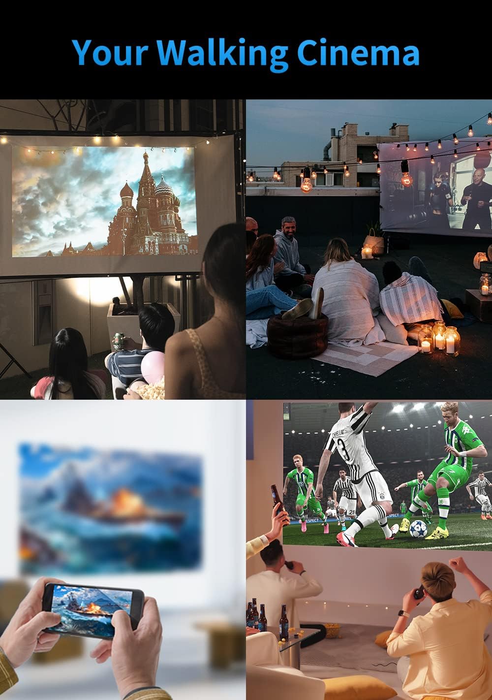 Smart Projector 4K Supported Netflix-Certified, WANBO TT Auto Focus Projector with 5G Wi-Fi and Bluetooth, Dolby Speaker Home Theater Projector, Native 1080P 650 ANSI, HDR10, Digital Zoom