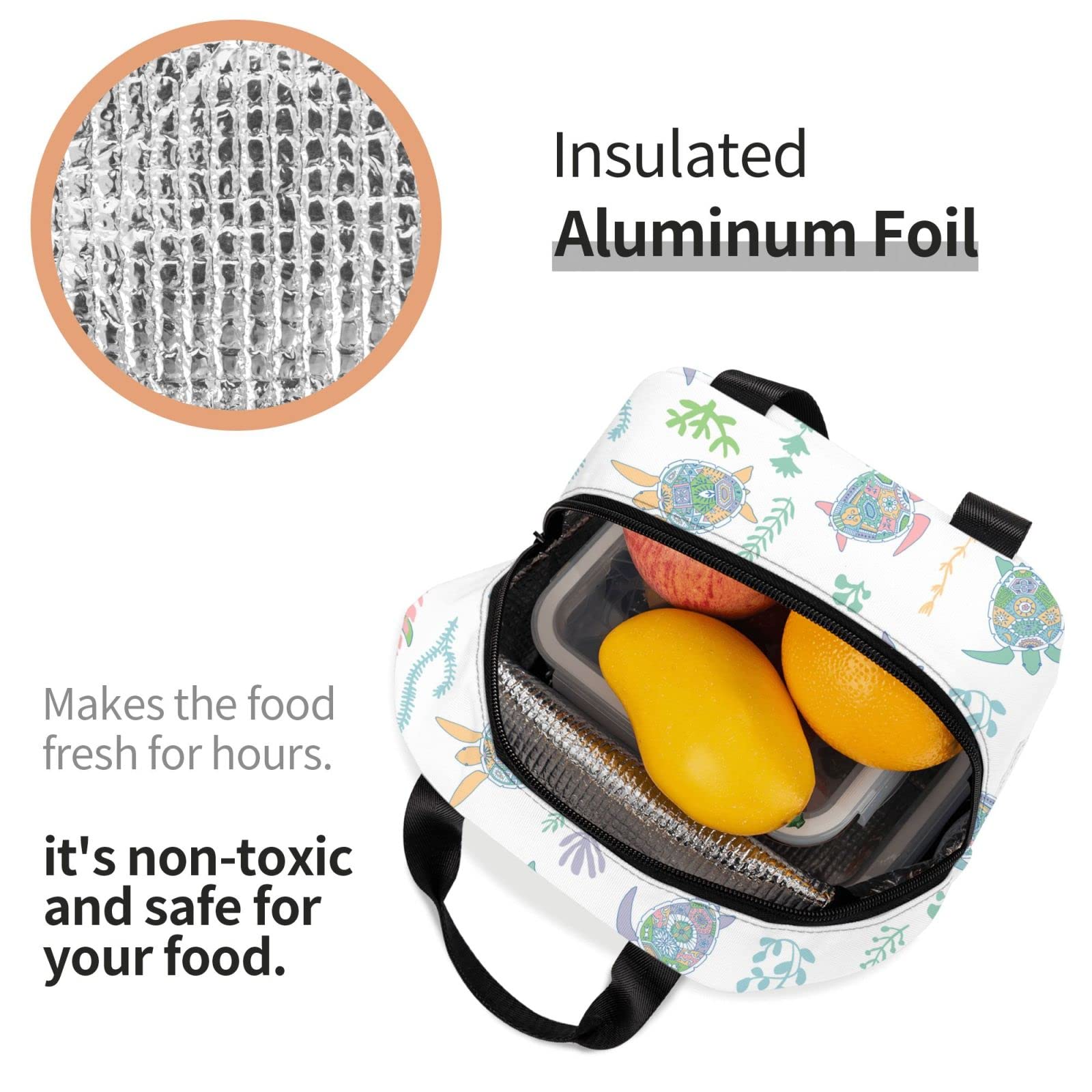 Ucsaxue Cute Sea Turtle Lunch Box Reusable Lunch Bag Work Bento Cooler Reusable Tote Picnic Boxes Insulated Container For Women Men Home School Office Outdoor Use