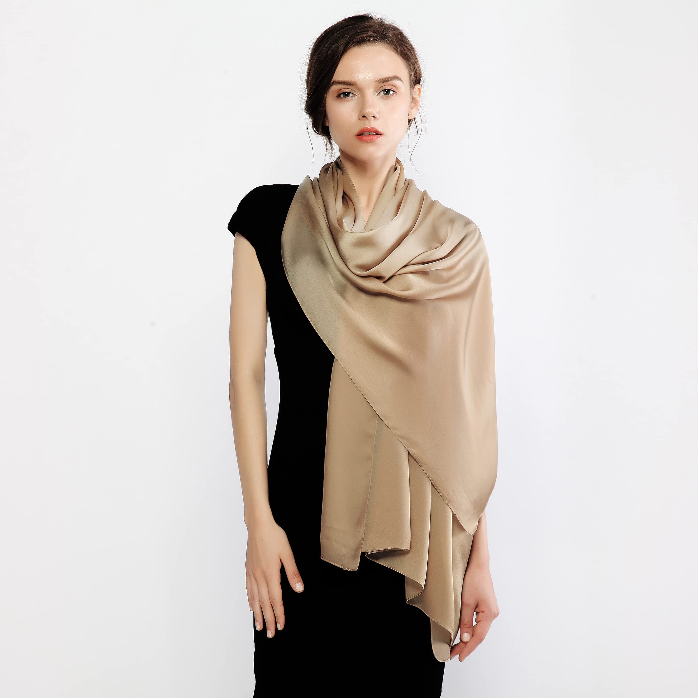 RIIQIICHY Women Shawls and Wraps for Evening Dresses Like Chiffon Camel Silk Scarf Formal Silky Pashmina Shawls for Weddings