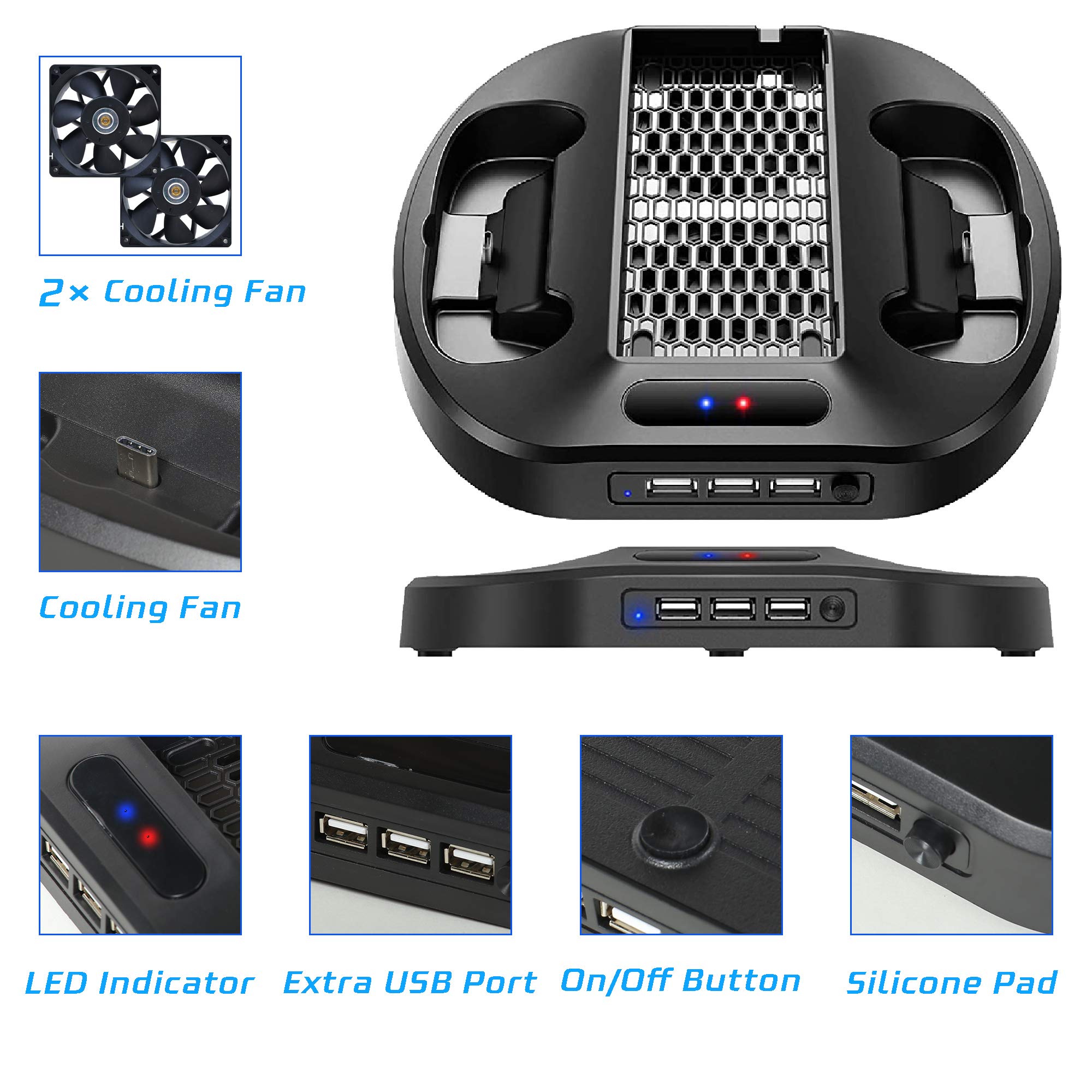 RHOTALL Cooling Fan for Xbox series S controller Charging Dock Station, Vertical Charging Stand with Controller Charger, LED Indicator and 3 USB Hubs