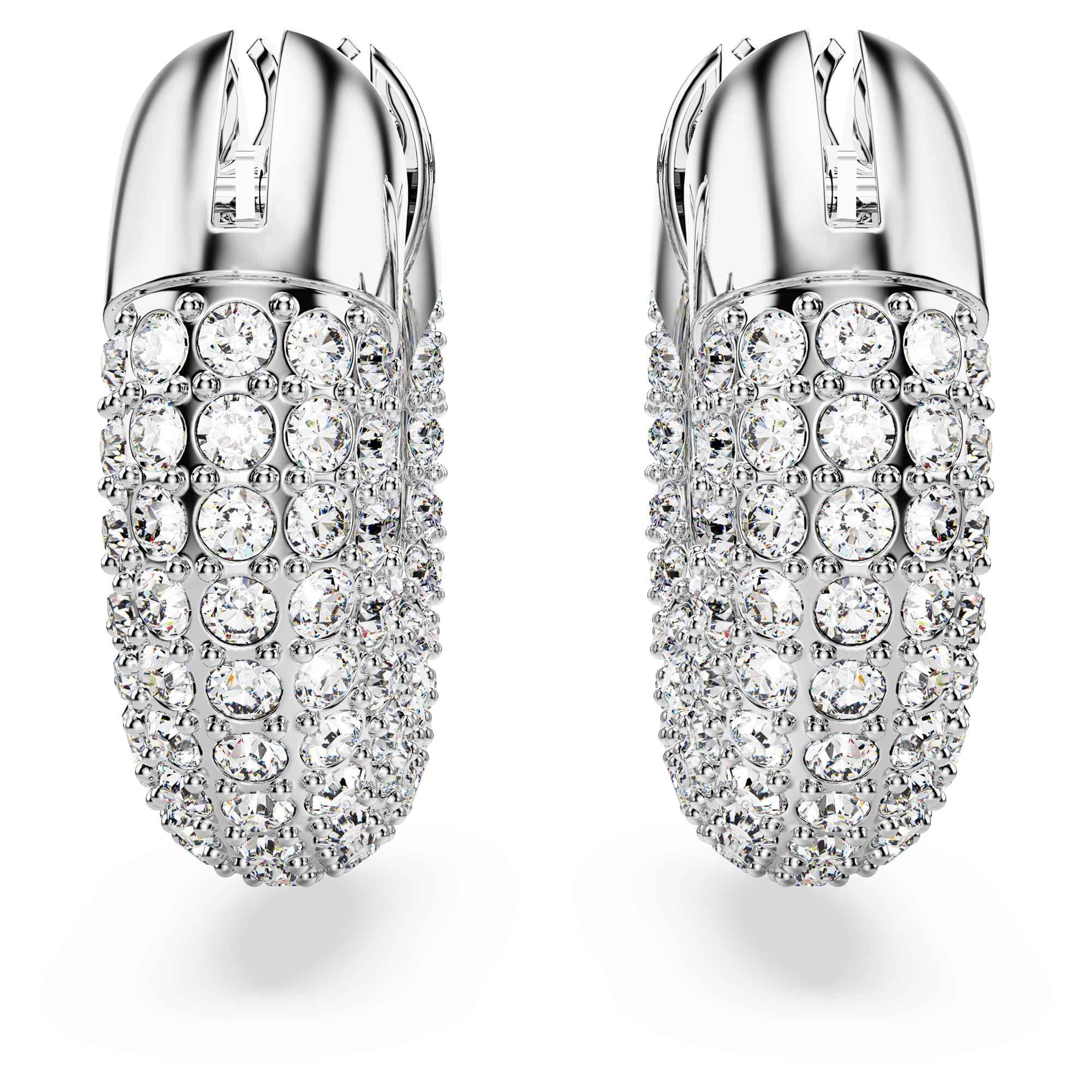 Swarovski Dextera Hoop Earrings, Pavé, White, Rhodium plated