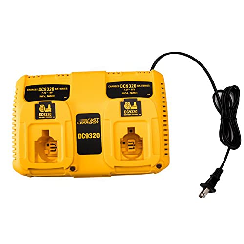 YEX-BUR 7.2V-18V Dual Battery Charger DC9320 Replacement for Dewalt 18V 14.4V 12V 9.6V 7.2V NiCd NiMh XRP Battery DC9098 DC9099 DW9099 DC9096 DW9094 DW9072 DW9062 DW9057 Fast Charger