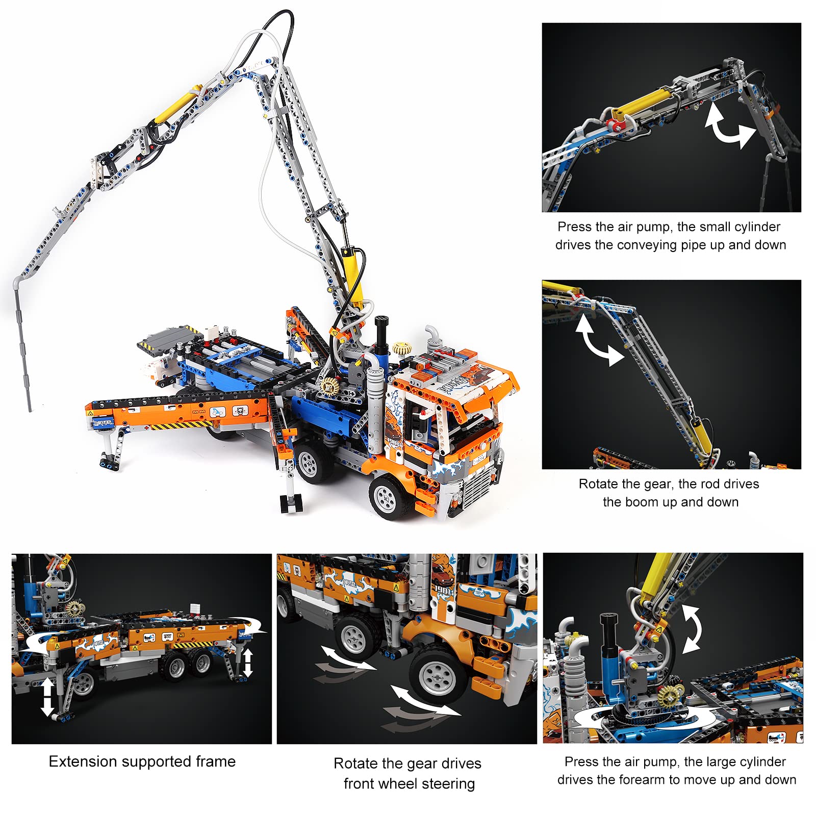 Mould King Concrete Pump Truck Building Set for Kids Ages 8+, Terrain Tow Truck Model Toys (2,098Pieces)