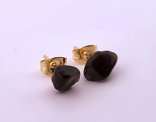 Natural Black Onyx Gold Stud Earrings NBOGSE2