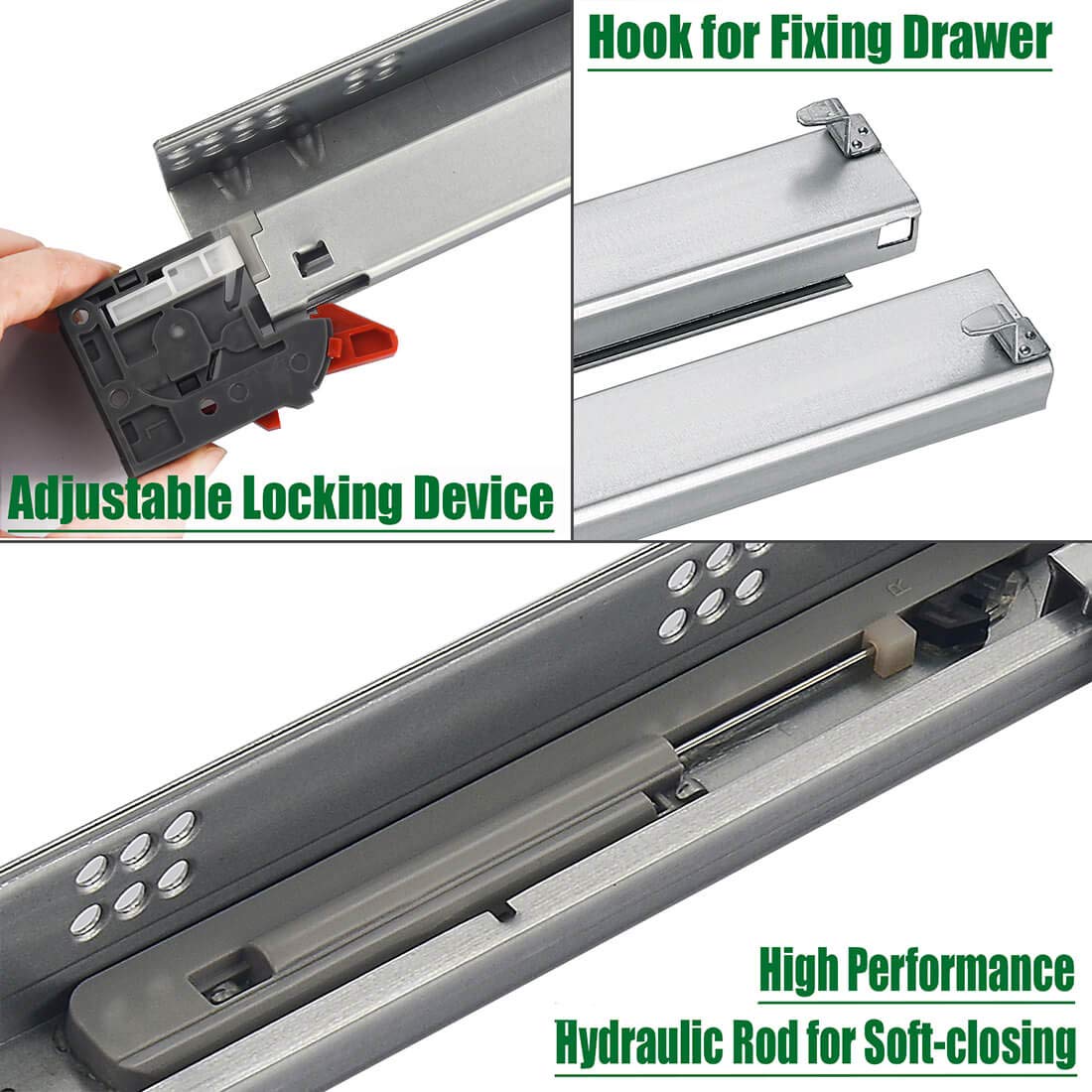 OCG Soft Close Undermount Drawer Slides 21 inch (6 Pairs), Full Extension Concealed Drawer Runners, Come with Mounting Screws and Brackets