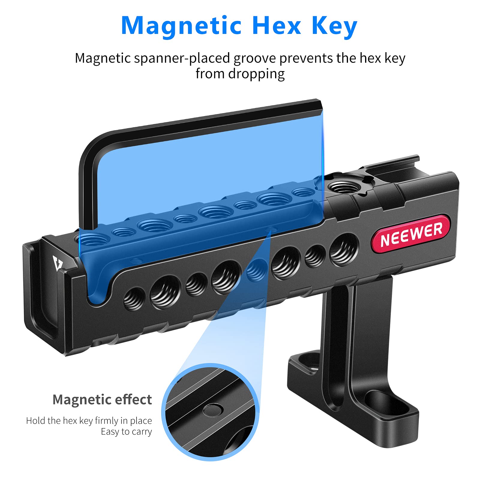 Neewer Top Handle Grip, Video Camera Cage Handle with Locating Holes, 1/4" & 3/8" Mounting Screws, and Cold Shoes for LED Light, Monitor, Microphone, Compatible with SmallRig Camera Cage - VS104