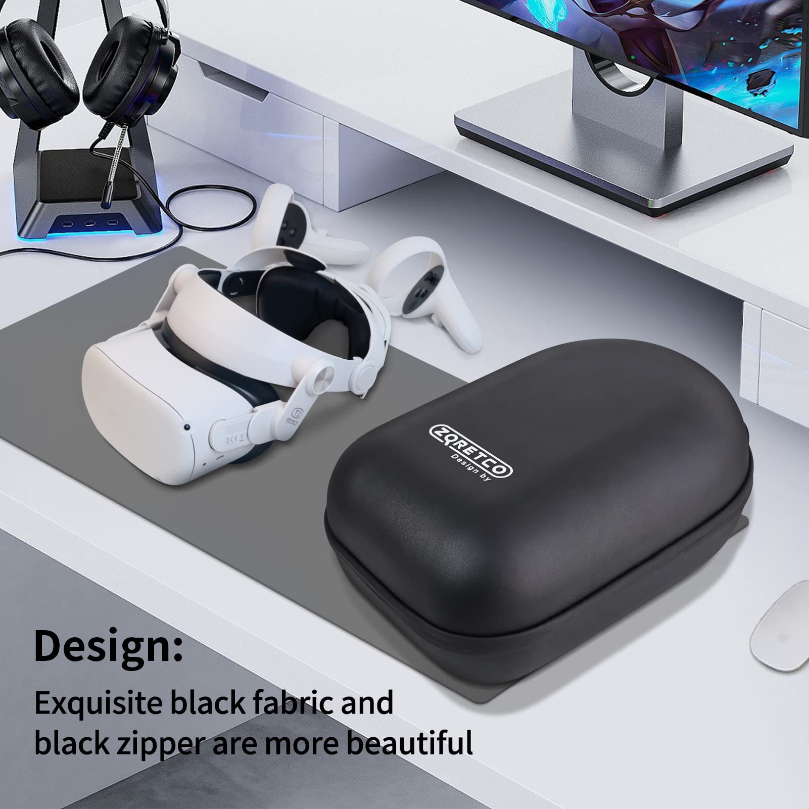 ZORETCO Carrying Case for Meta/Oculus Quest 2 - Hard Large Space Compatible Vr Headstrap Accessories Travel Bag