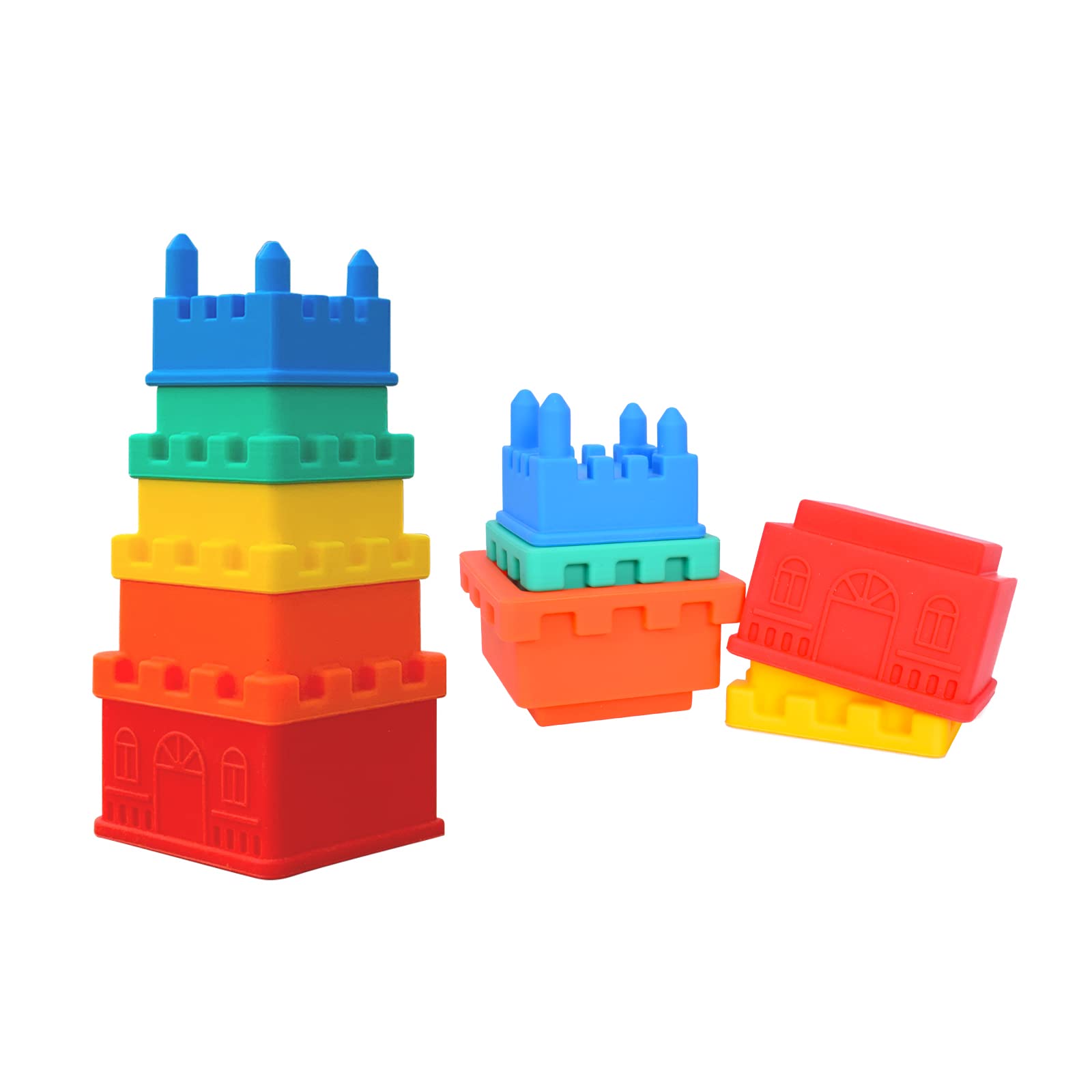Yhopee Silicone Stacking Cups, Baby Stacking Castle Toy, Silicone Stacking Toy for Toddlers 1-3, Montessori Stacking and Nesting Toy for Babies, Baby Bath Toys, 5 Layers