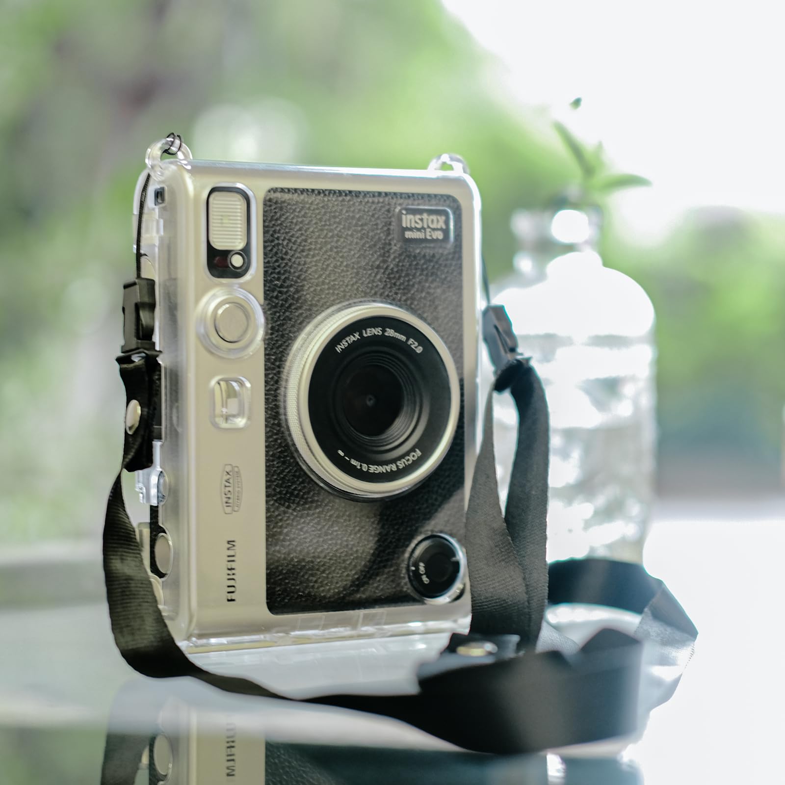 Rieibi Clear Protective Case for Fujifilm Instax Mini Evo Instant Camera - Hard Carrying Case Cover with Shoulder Strap