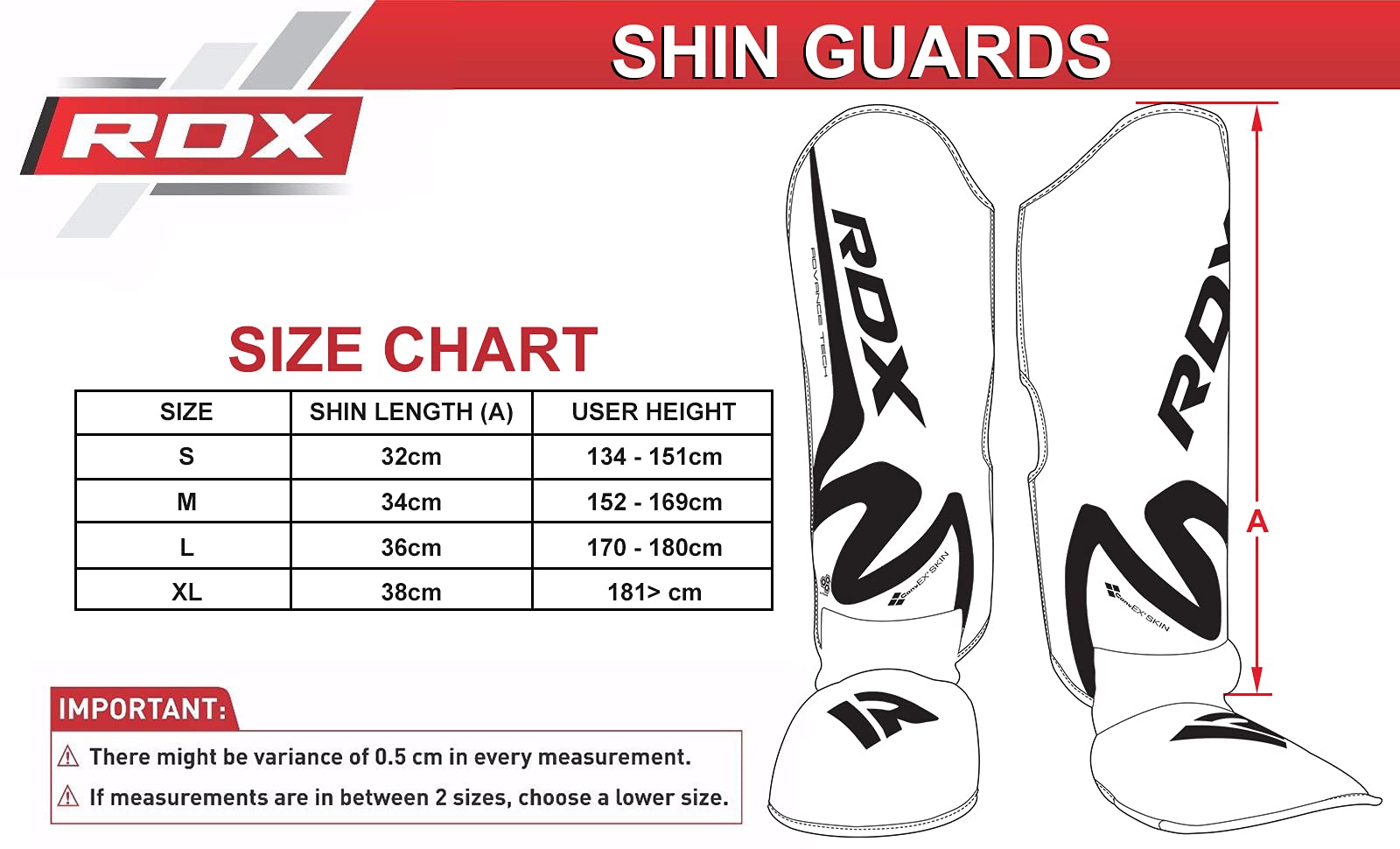 RDX Shin Guard for Muay Thai, Kickboxing, MMA Training, Maya Hide Leather Instep Leg Foam Pads for Martial Arts, Sparring, Gear for BJJ and Boxing