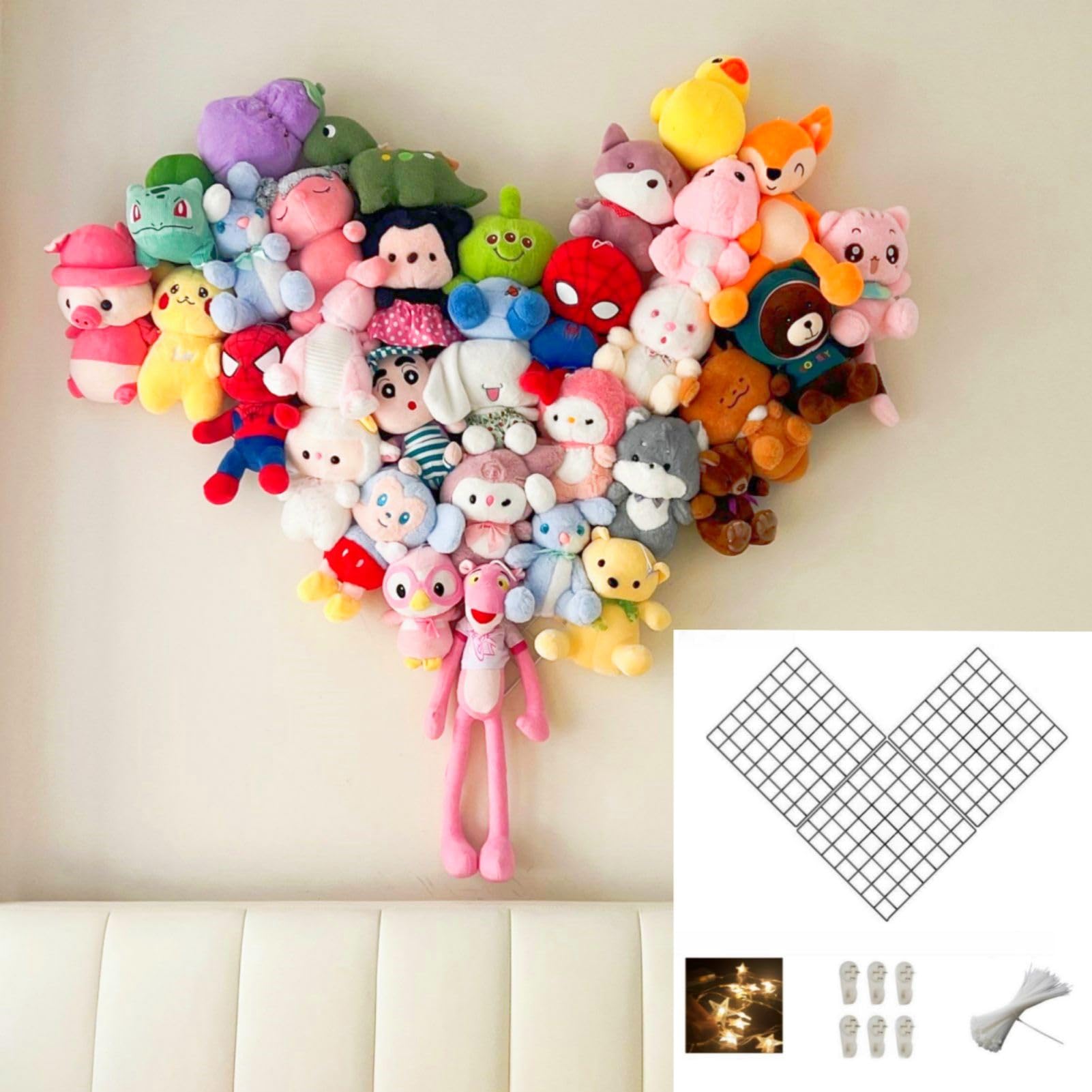 ShaKaLa Stuffed Animal Storage Holder Display Ideas, Hanging Nursery Storage Organizer for Your Plushie Pets with LED Lights 19.69'' *19.69''