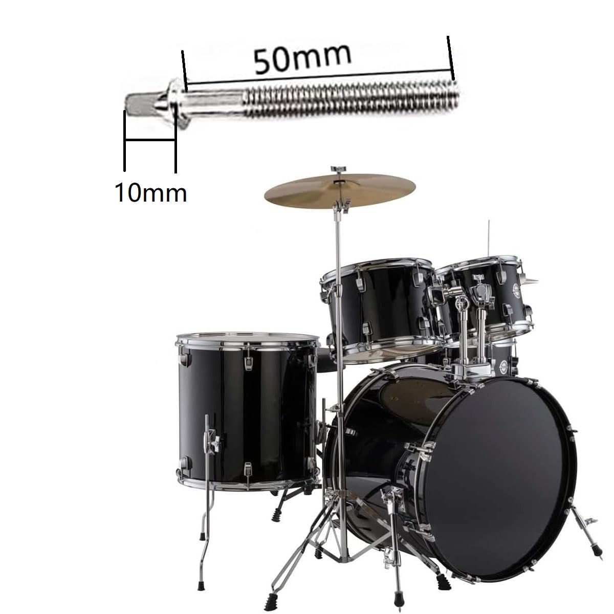 TUOREN Drum Set Hardware 12-Pack Stainless Steel Drum Tight Screw Tension Rods for Percussion Instrument Parts (M6 x50mm)