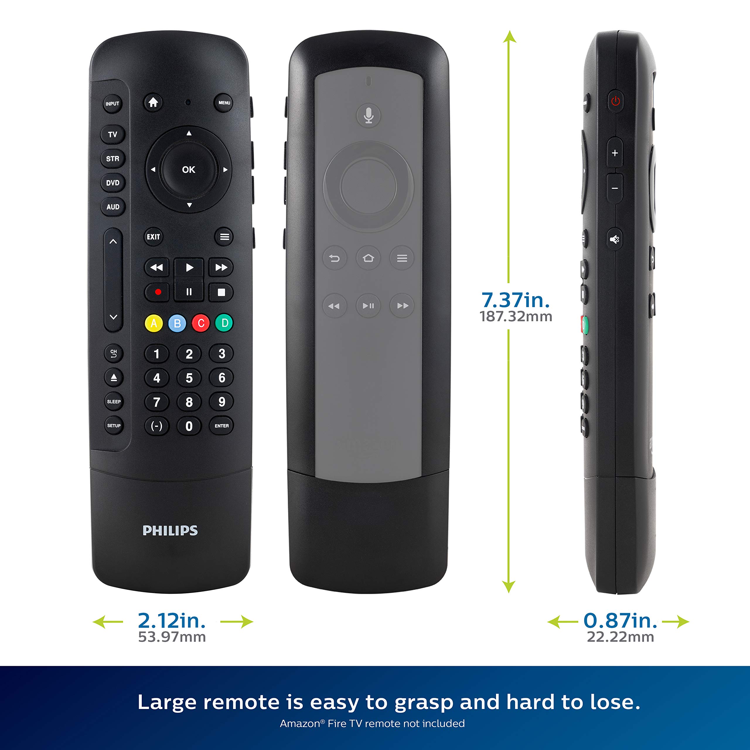 Philips Universal Companion Remote Control for Samsung, Vizio, LG, Sony, Roku, Apple TV, RCA, Panasonic, Smart TVs, Streaming Players, Blu-ray, DVD, 4 Device, Flip & Slide Fire TV, Black, SRP2024A/27