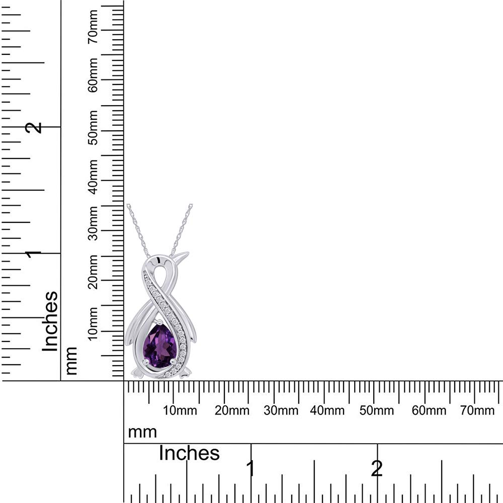 Pear Simulated Amethyst & Diamond Accent Infinity Penguin Pendant Necklace 14k White Gold Over Sterling Silver with 18" Chain