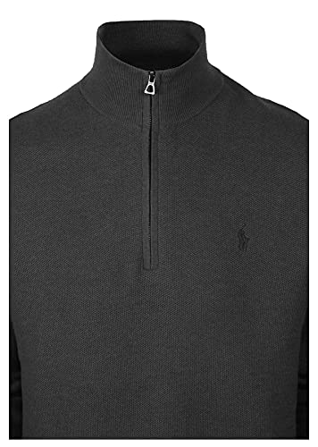 Polo RL Men's Waffle Knit Half Zip Sweatshirt (Small, Black)