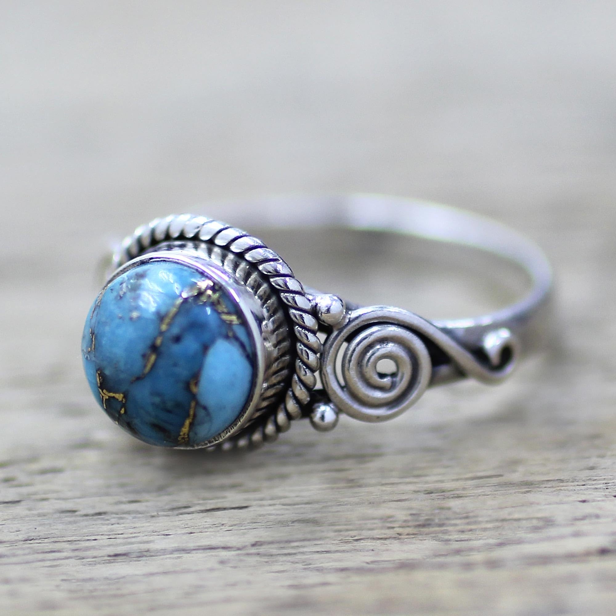 NOVICA Artisan Handmade .925 Sterling Silver Cocktail Ring Composite Turquoise Reconstituted India Island Paradise 'Blue Attunement'