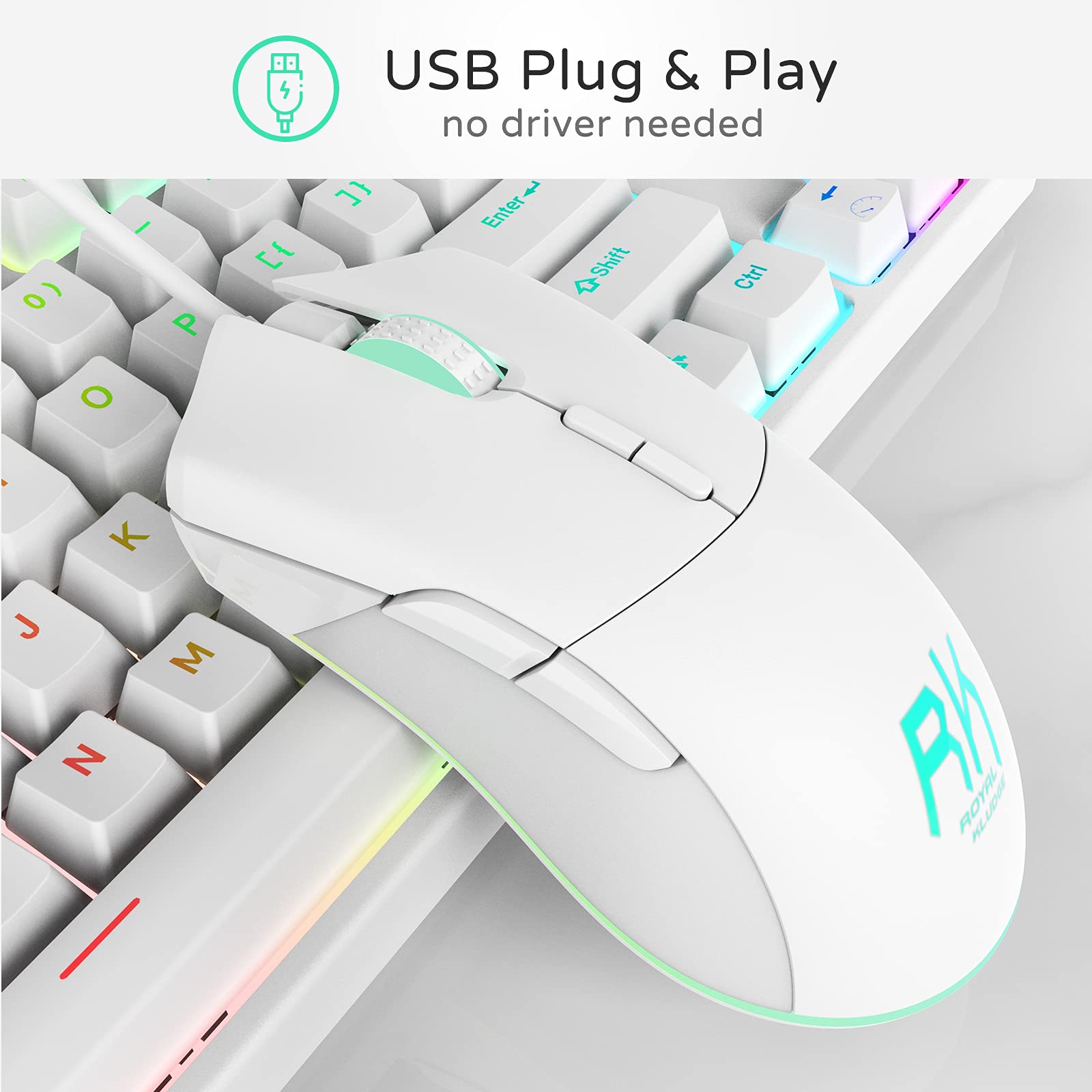 RK ROYAL KLUDGE Gaming Keyboard and Mouse Combo, Wired TKL Mechanical Keyboard and RGB 7200 DPI Mice, 87 Keys Computer Keyboard with Programmable Macro, Brown Switches-White Set