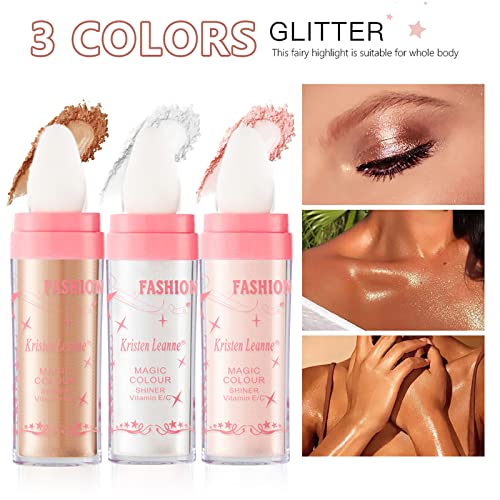 Polvo De Hadas Highlighter Stick Patting Powder, Shimmer Face & Body Hightlighter Makeup Powder, Natural Brighten Glitter Highlighter Powder, High Gloss Bright Luster Fairy Glitter Sparkle Powder Makeup (#01 White Moonbeam)