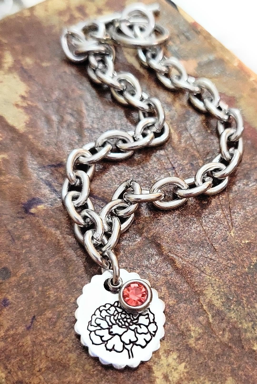 October Birthstone Marigold Flower Charm Bracelet with Birth Month Simple Dainty Gift for Her Mom Daughter