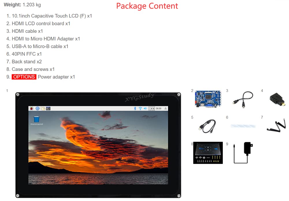XYGStudy 10.1inch IPS 1024×600 Capacitive Touch HDMI Screen LCD (F) with Case, Compatible with All Versions of Raspberry Pi 4/3/2/Zero Model B B+ Jetson Nano PC Game Console Xbox360/Switch etc