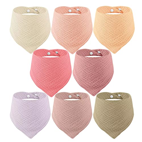 PandaEar 8 Pack Muslin Bibs for Baby Girls, 100% Cotton Baby Bandana Bibs Drool Bibs for Newborns Infant, Absorbent Burp Cloths Baby Bibs for Teething & Drooling
