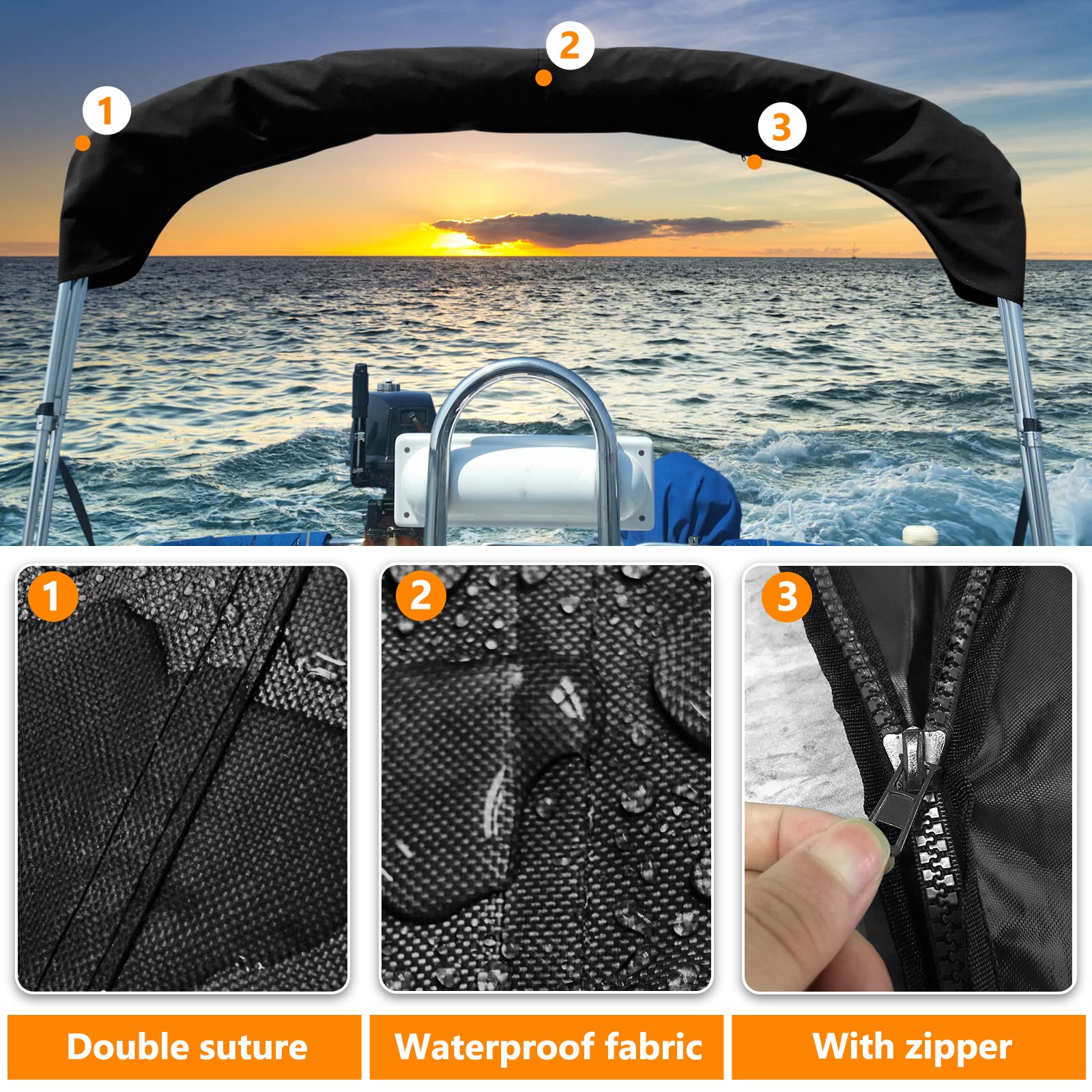 STARTWO Bimini Top Boot Cover,Storage Boat Replacement Cover Fit for 3-4 Bow Bimini Tops, Boat Bimini Cover Waterproof and UV Resistant(M:56-76in)