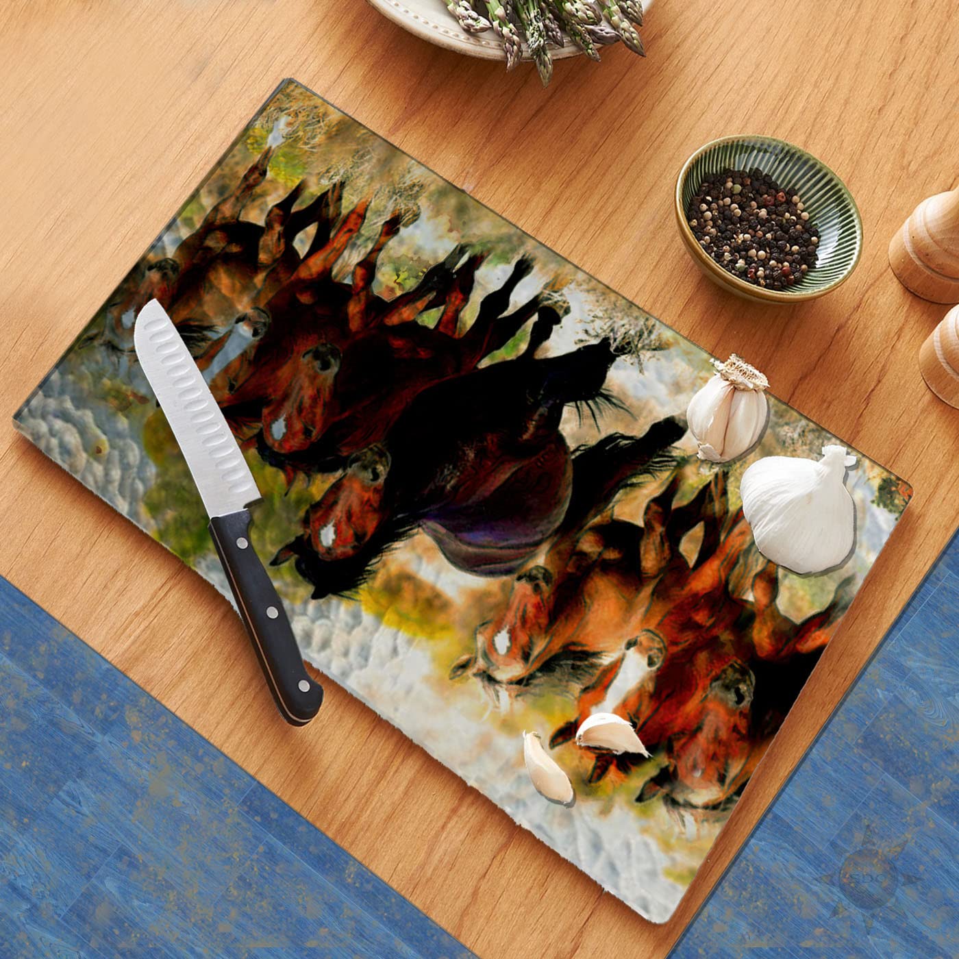 Wild Mustang Horses Western Prairie Cutting Board Counter Decorative Glass Cutting Board, Trivet, Kitchen Counter Art