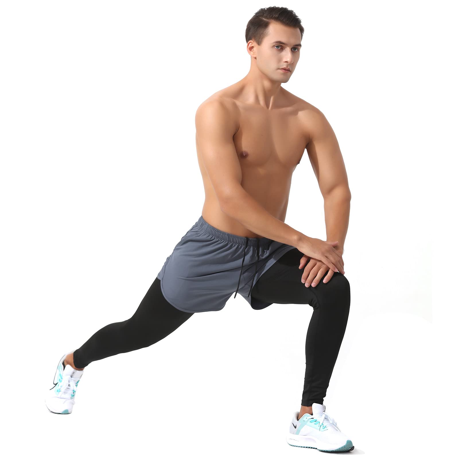 SS COLOR FISH 2 in 1 Men Compression Pants Athletic Baselayer Workout Legging Running Tights for Men Black