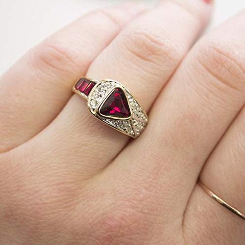 Providence Vintage Jewelry Ruby & Clear Austrian Crystal 18k Gold Plated Pavé Ring