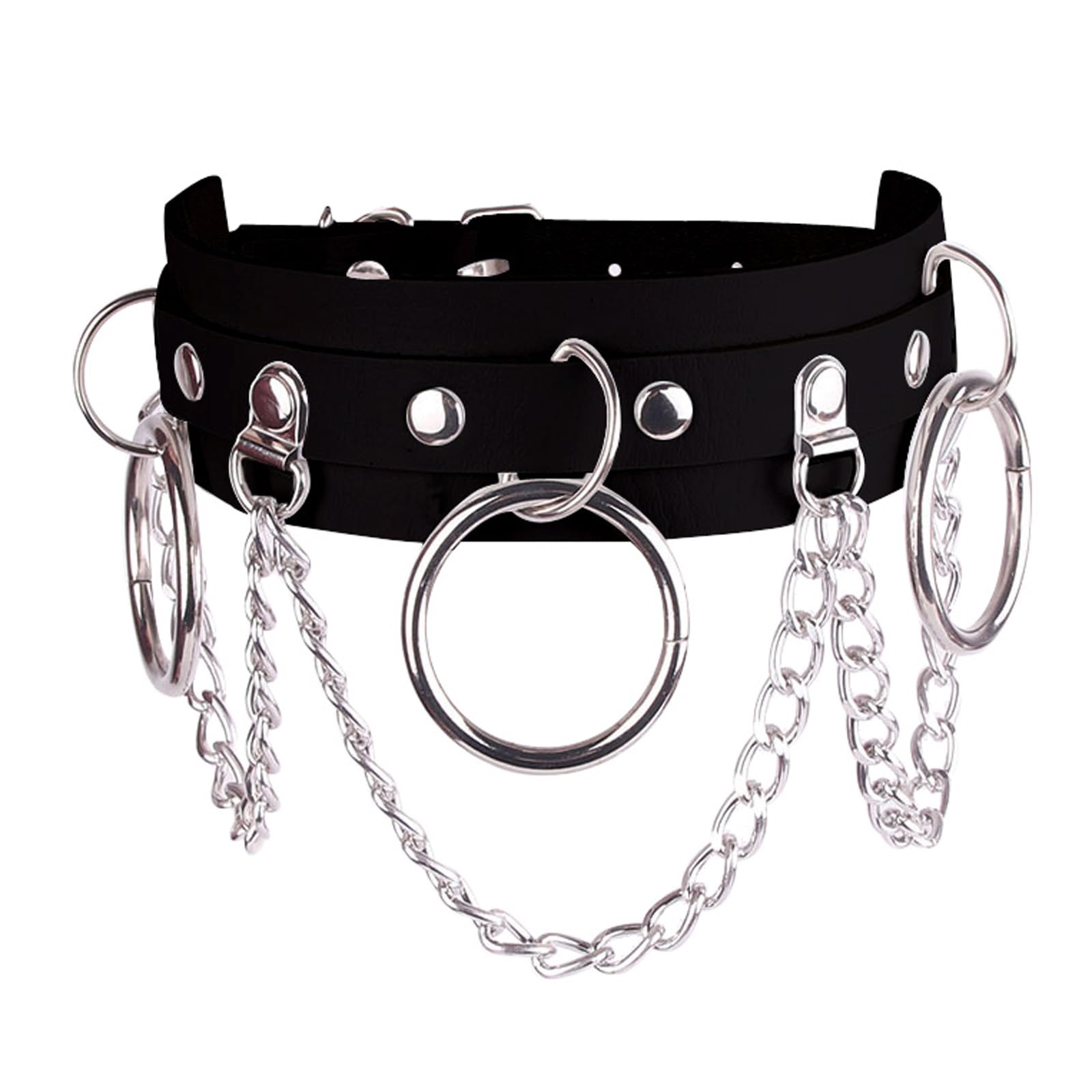 Tosmifairy 3pcs Ring Choker and Bracelets Set Goth Jewelry for Women Ladies Black Leather Collar Cuff Cosplay Accessories Costume