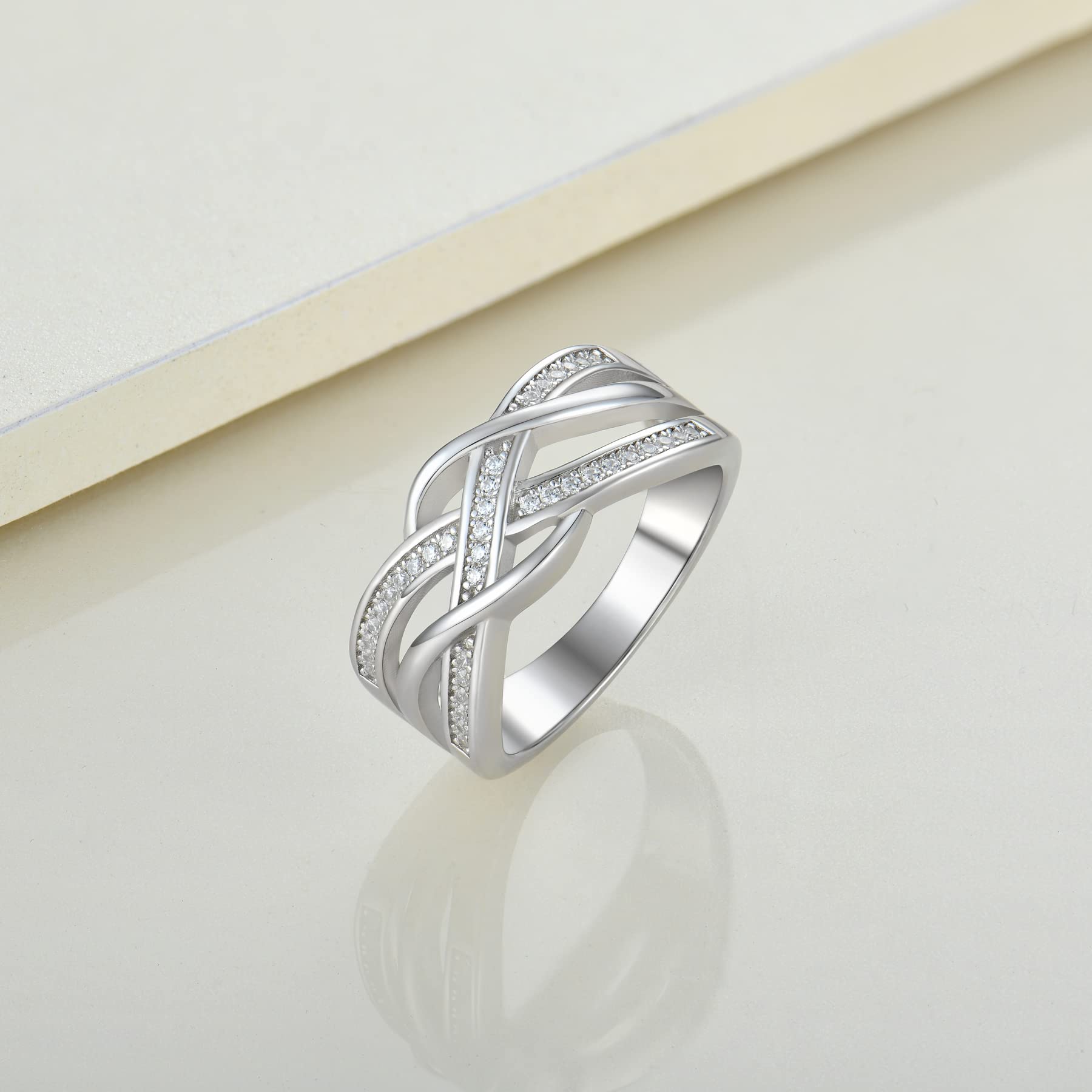 YL Twisted Knot Ring 925 Sterling Silver Celtic Knot Rings Cubic Zirconia Infinity Statement Rings-size9