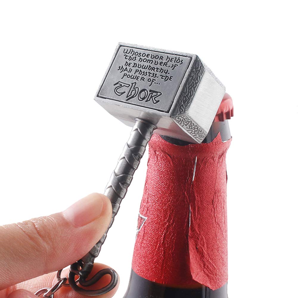 VNFLY Hammer Keychain Bottle Opener, Beer Gifts Bottle Opener for Men, Husband, Dad, Grandpa, Boyfriend (Silver)