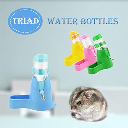 NSQFKALL 3 in 1 Little Pet Automatic Drinking Water Bottle with Food Container Base Hut Hanging Auto Feeding Dispenser for Hamster Small Animals (Blue)